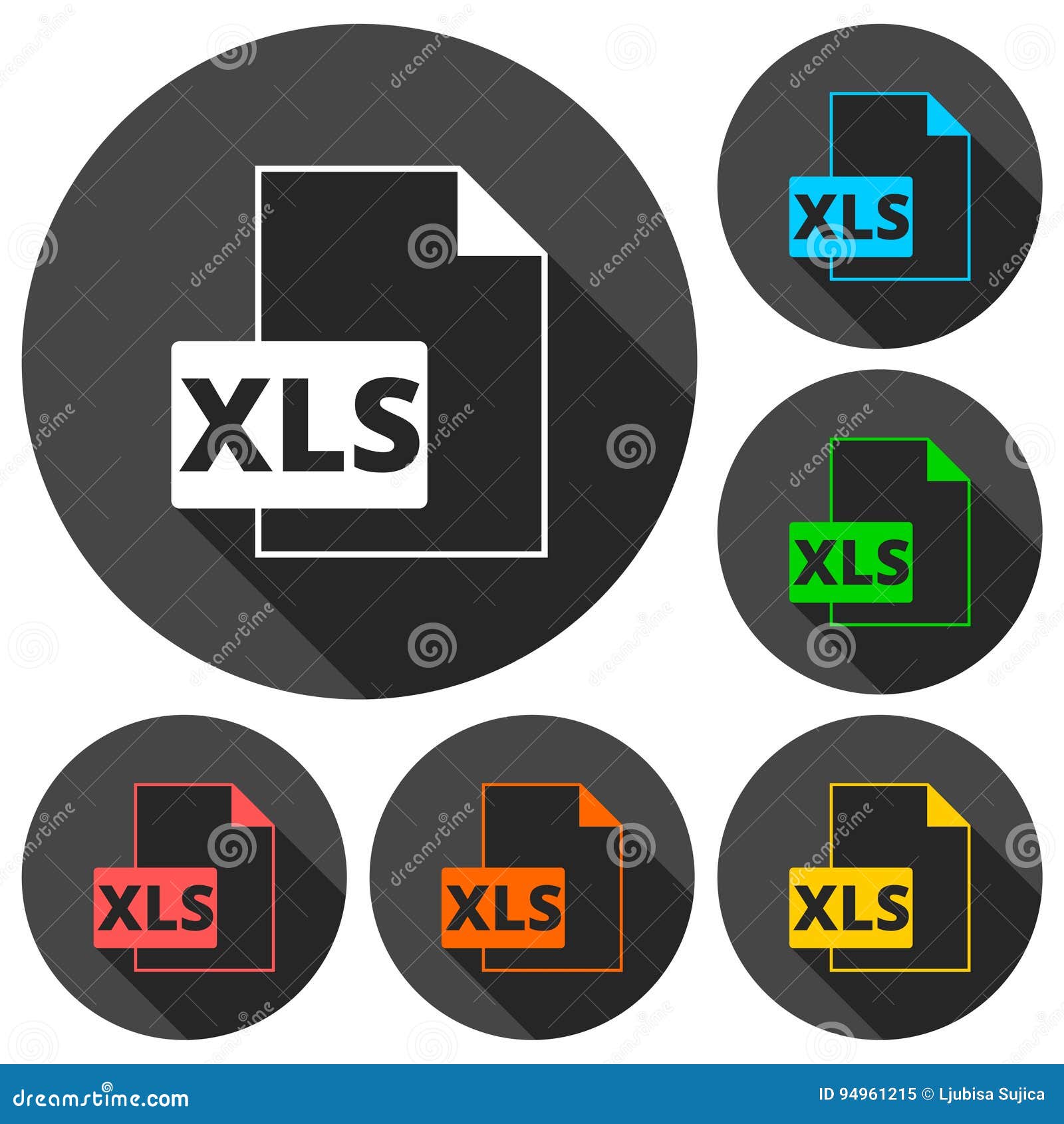 The XLS Icon, File Format Symbol Set with Long Shadow Stock Vector ...