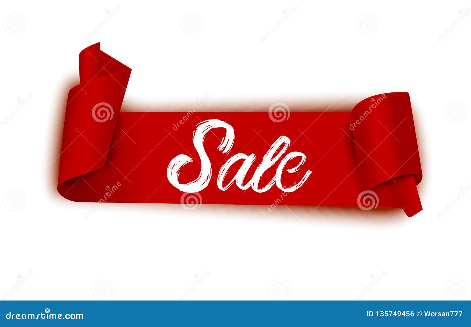 Realistic Red Sale Banner. Sale Ribbon and Round Sticker. Curved Paper ...