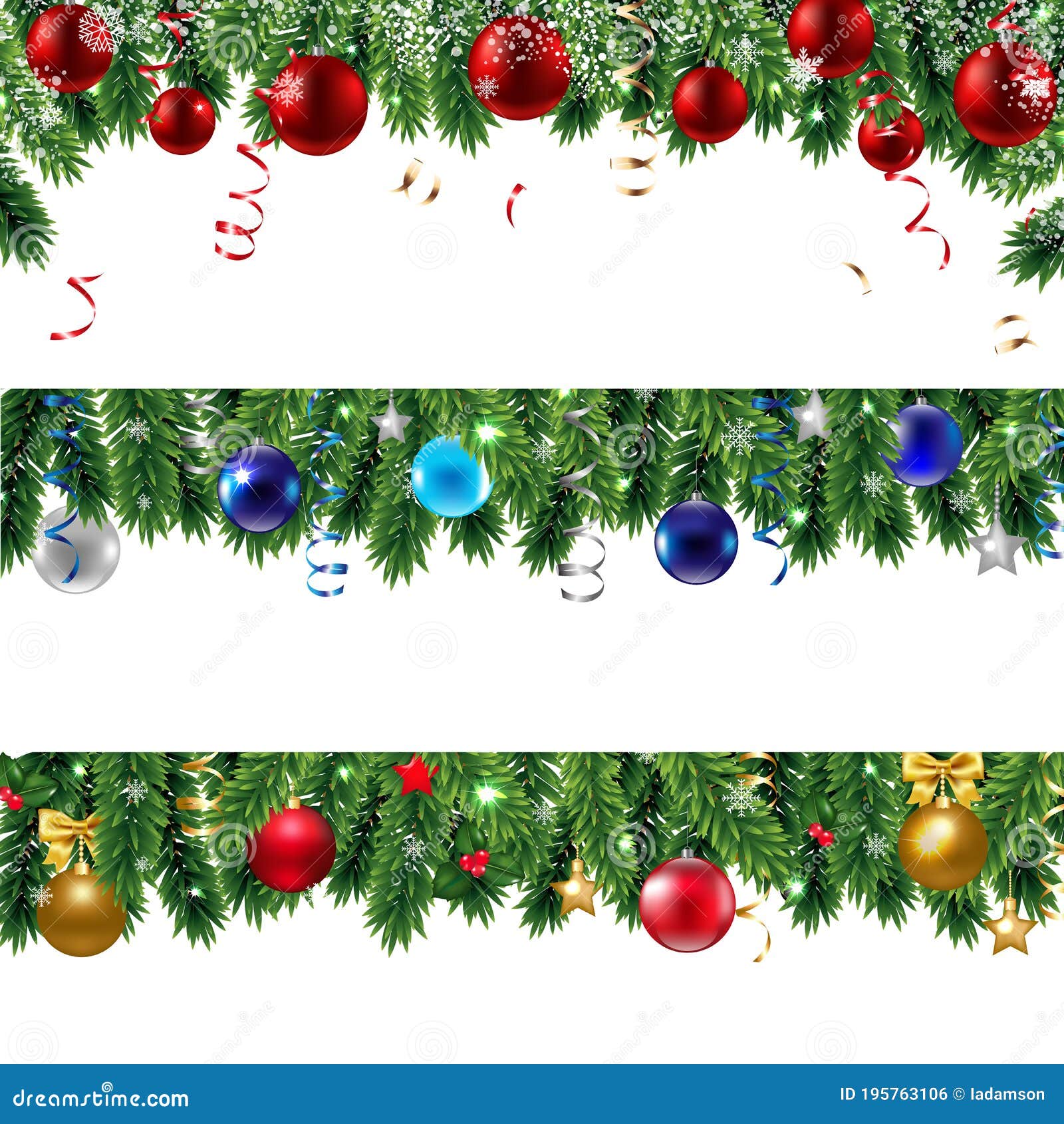 Xmas Border stock vector. Illustration of holiday, balls - 195763106