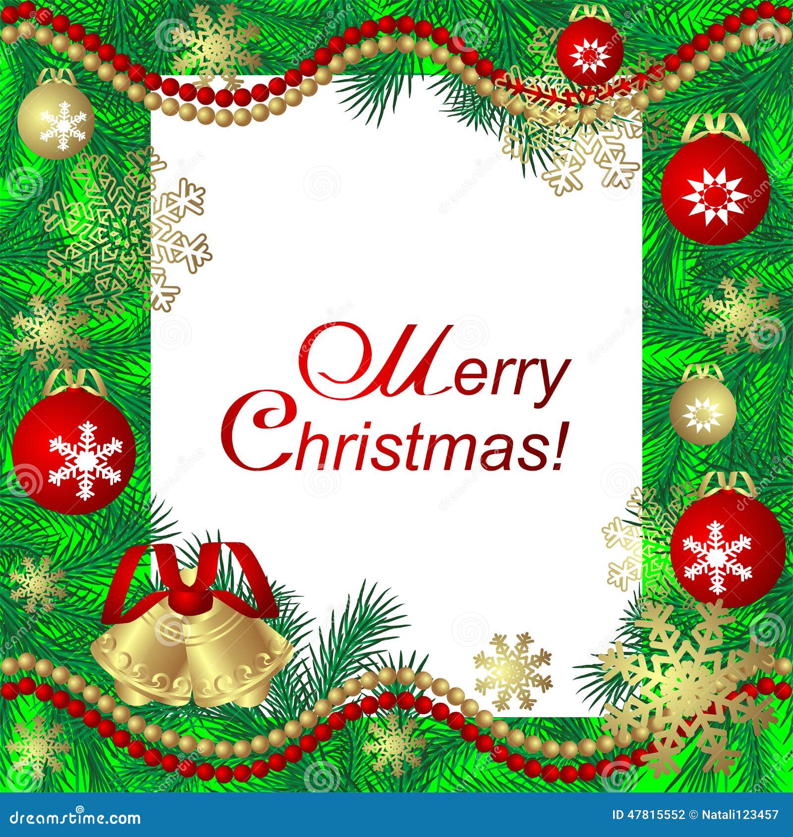 Xmas Bright Frame with Bells and Balls. Stock Vector - Illustration of ...