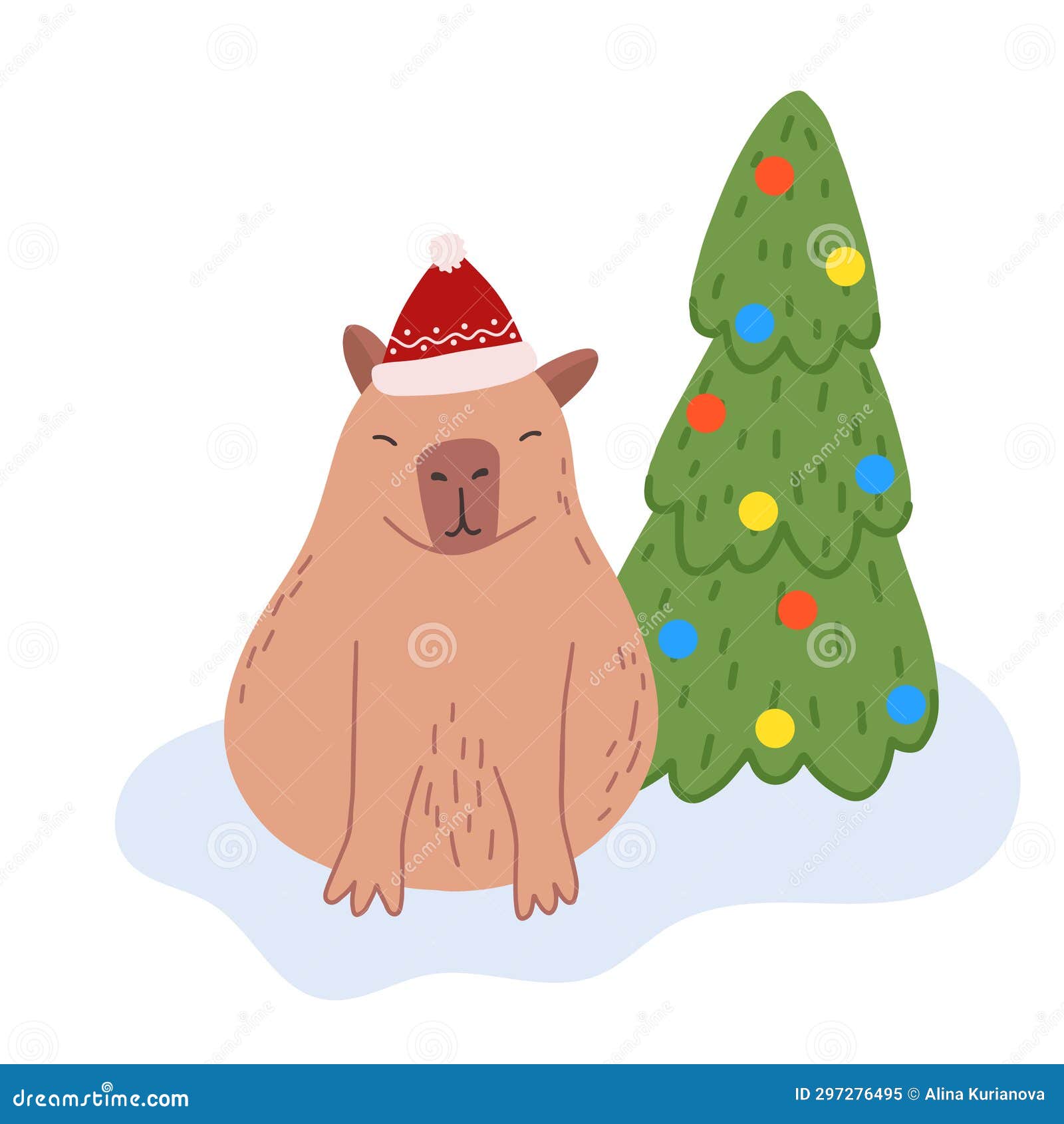 Capybara Funny Character In Flat Design. Cute Capybara With Flowers ...