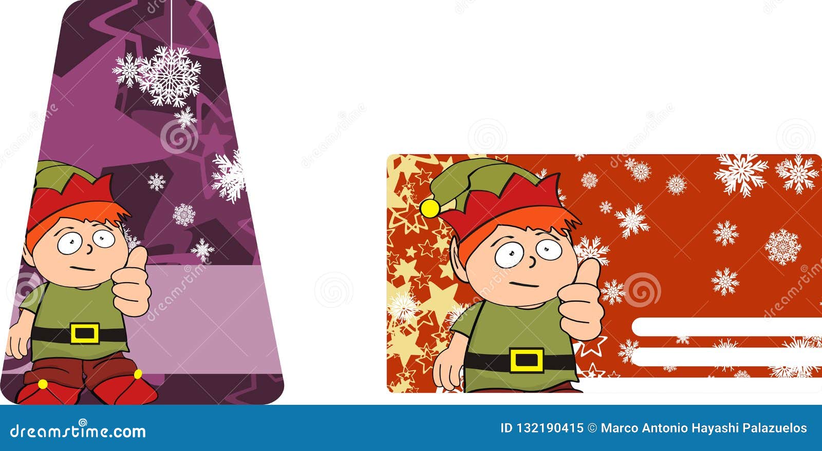 Xmas Elf Kid Cartoon Gift Card Collection Set 2 Stock Vector ...