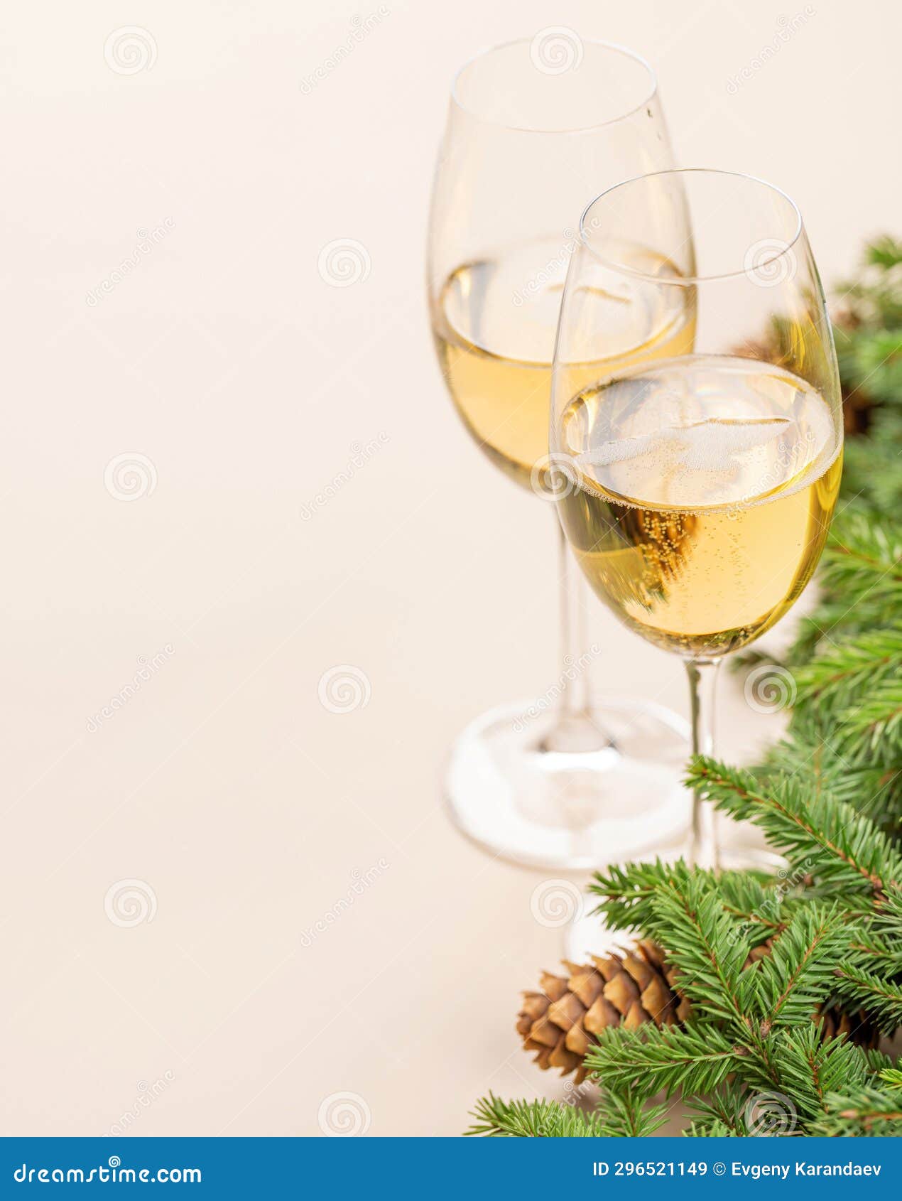 Xmas Fir Tree Branch, Champagne and Space Stock Image - Image of ...