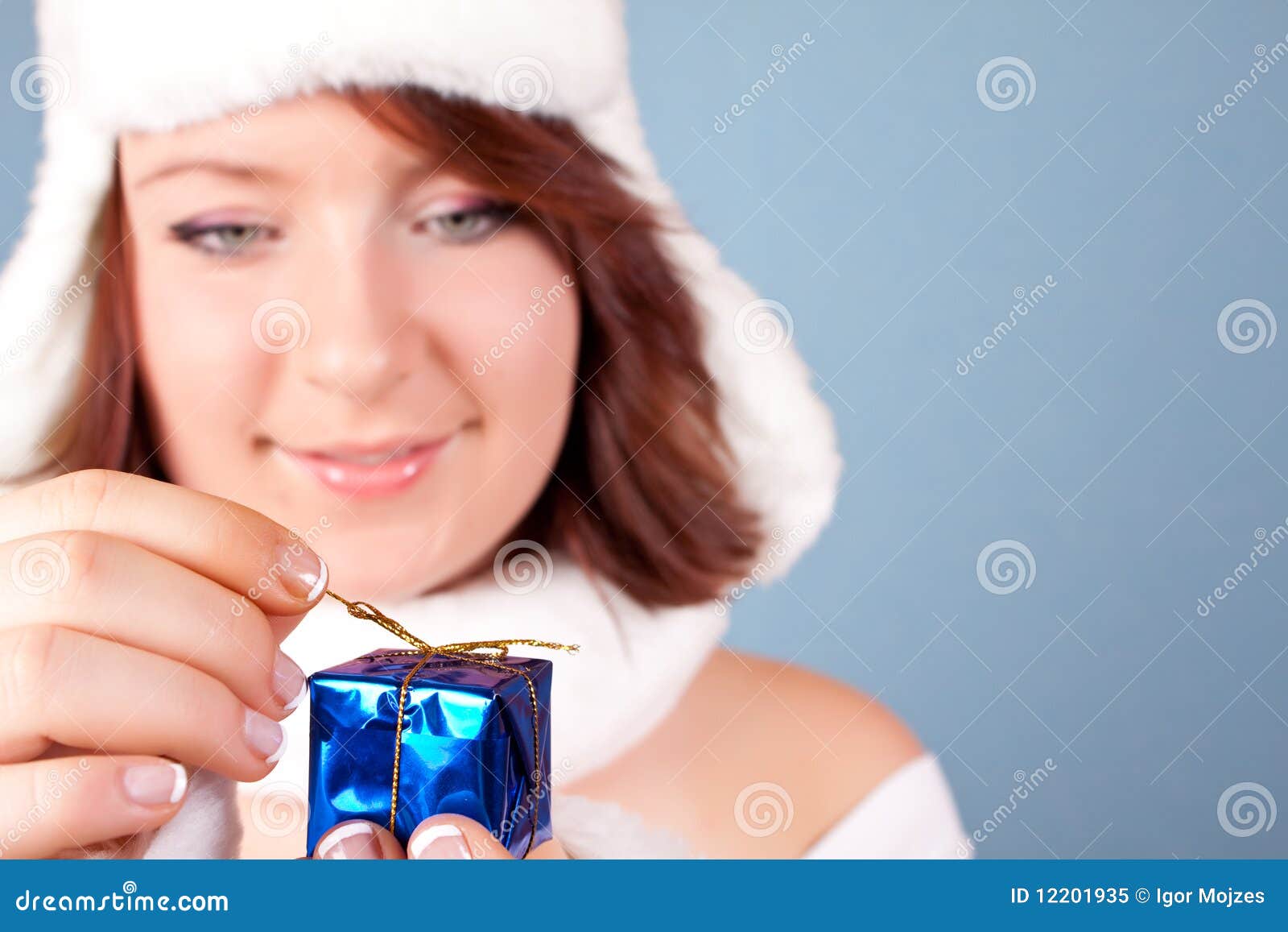 Xmas Girl Opening a Present Stock Image - Image of holding, opening ...
