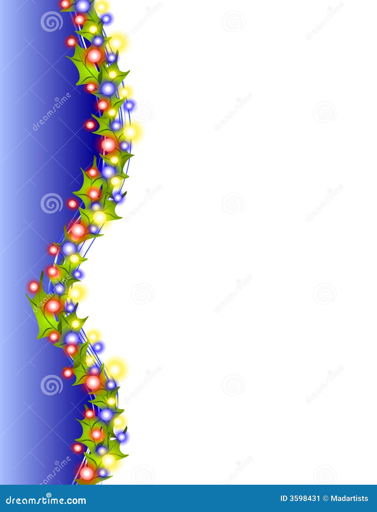 Xmas Lights and Holly Border Stock Illustration - Illustration of green ...