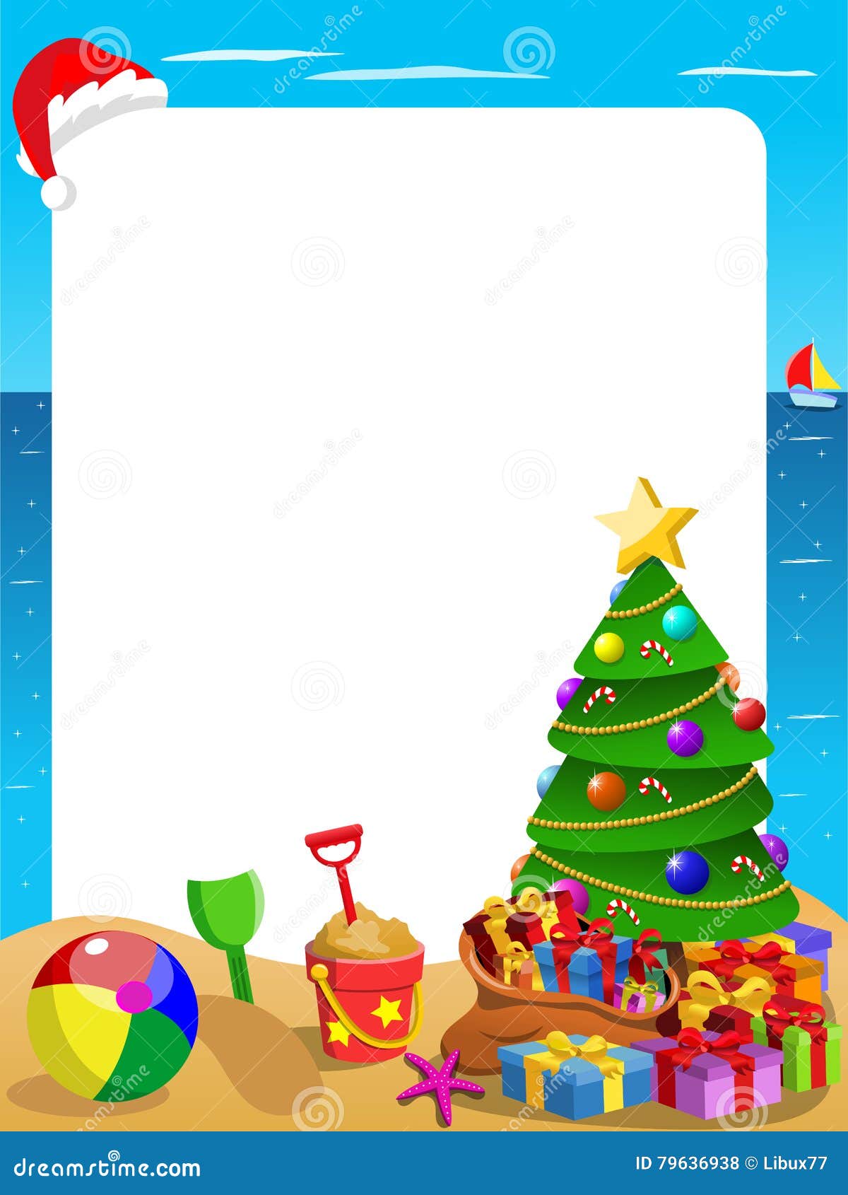 Xmas Vertical Frame Tropical Beach with Christmas Hat Hanging Stock ...