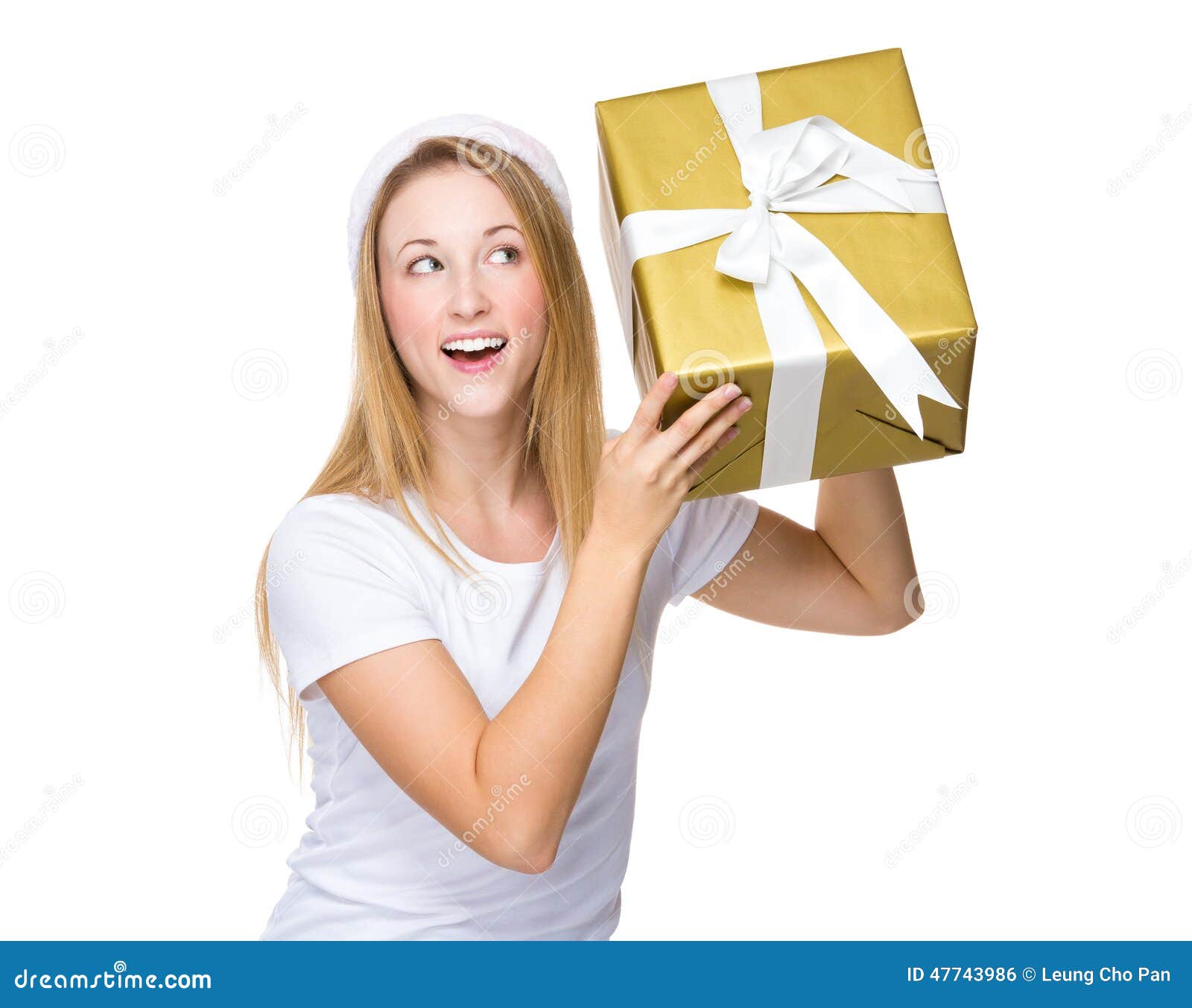 Xmas Woman Guess the Present in Box Stock Photo - Image of celebration ...