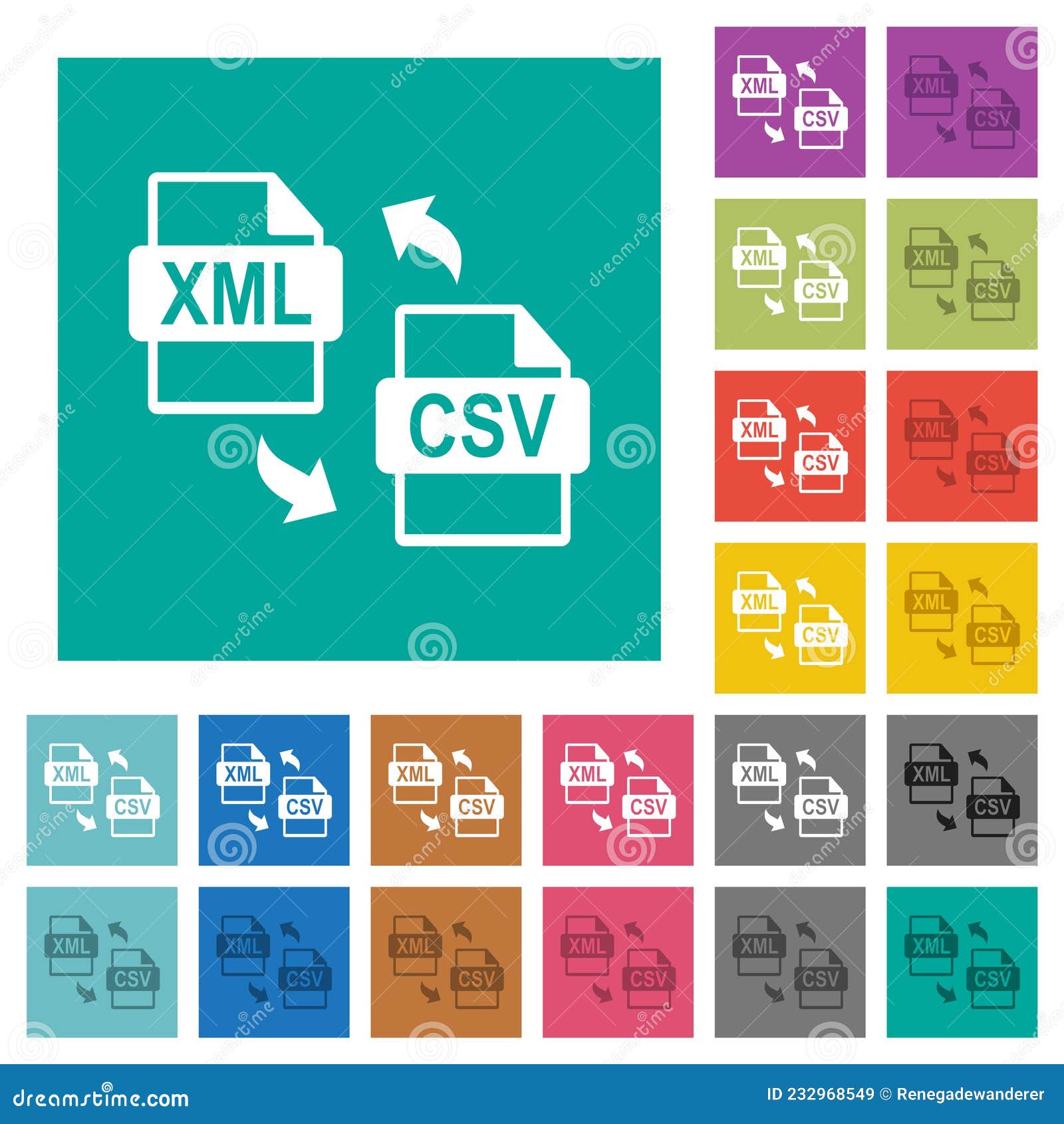 XML CSV File Conversion Square Flat Multi Colored Icons Stock Vector ... XML CSV File Conversion Square Flat Multi Colored Icons Stock Vector ...
