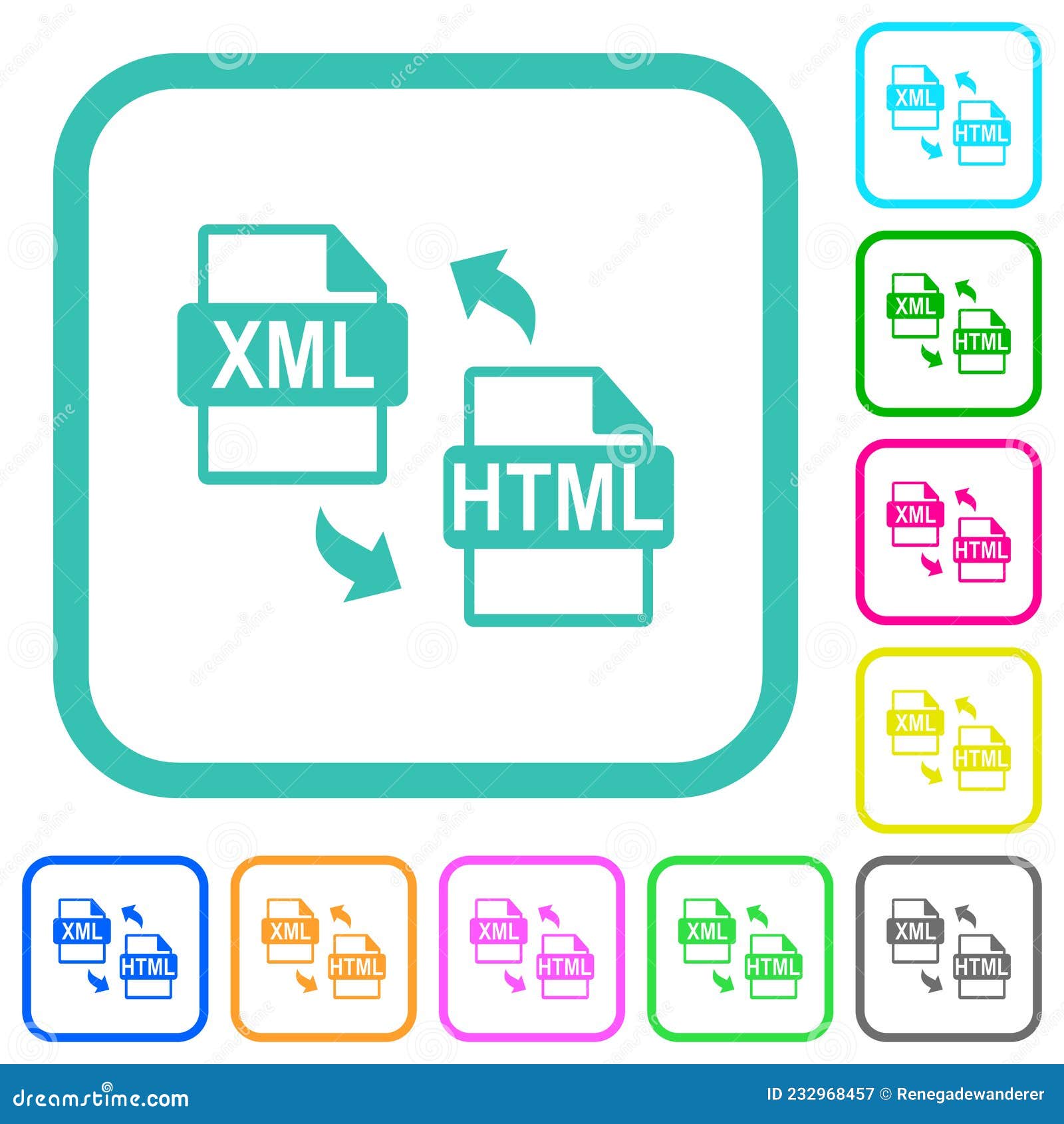 XML HTML File Conversion Vivid Colored Flat Icons Stock Vector ... XML HTML File Conversion Vivid Colored Flat Icons Stock Vector ...