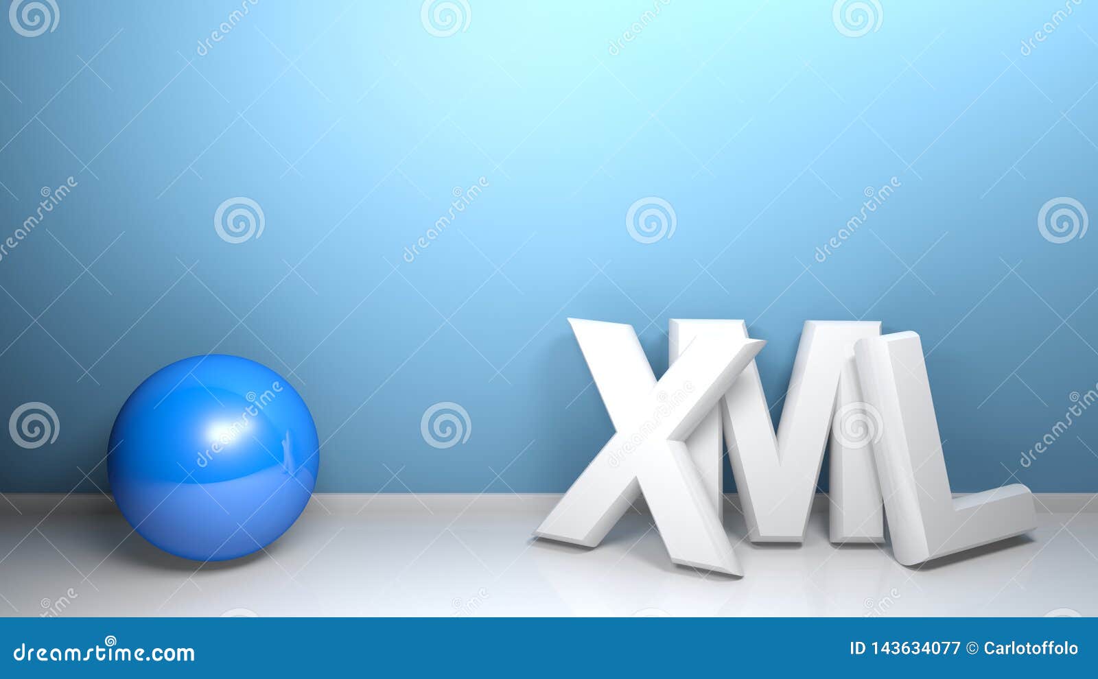 XML White 3D Write at Blue Wall with a Blue Sphere - 3D Rendering Stock ...