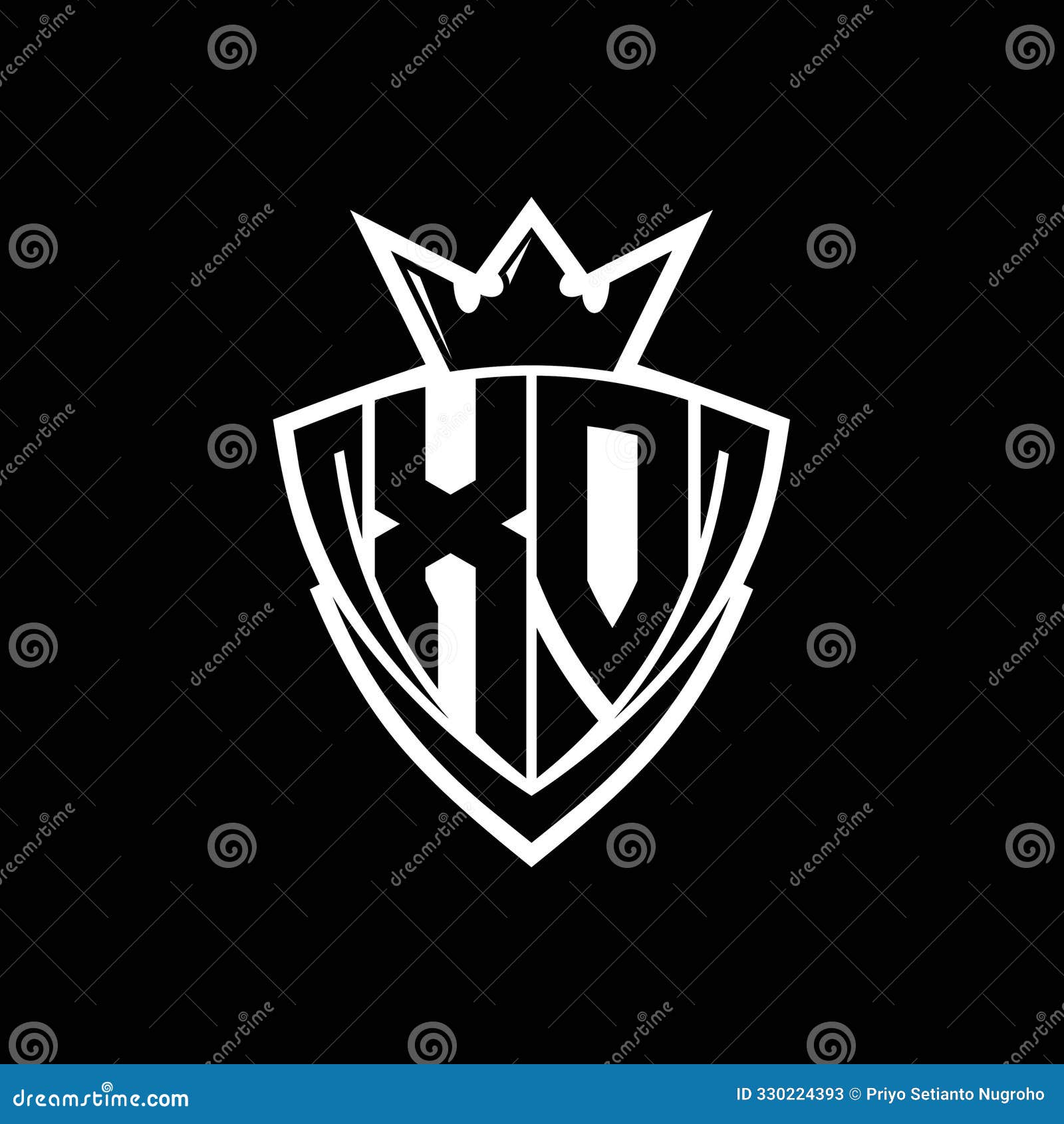 XO Letter Logo with Sharp Triangle Shield Shape with Crown Inside White ...
