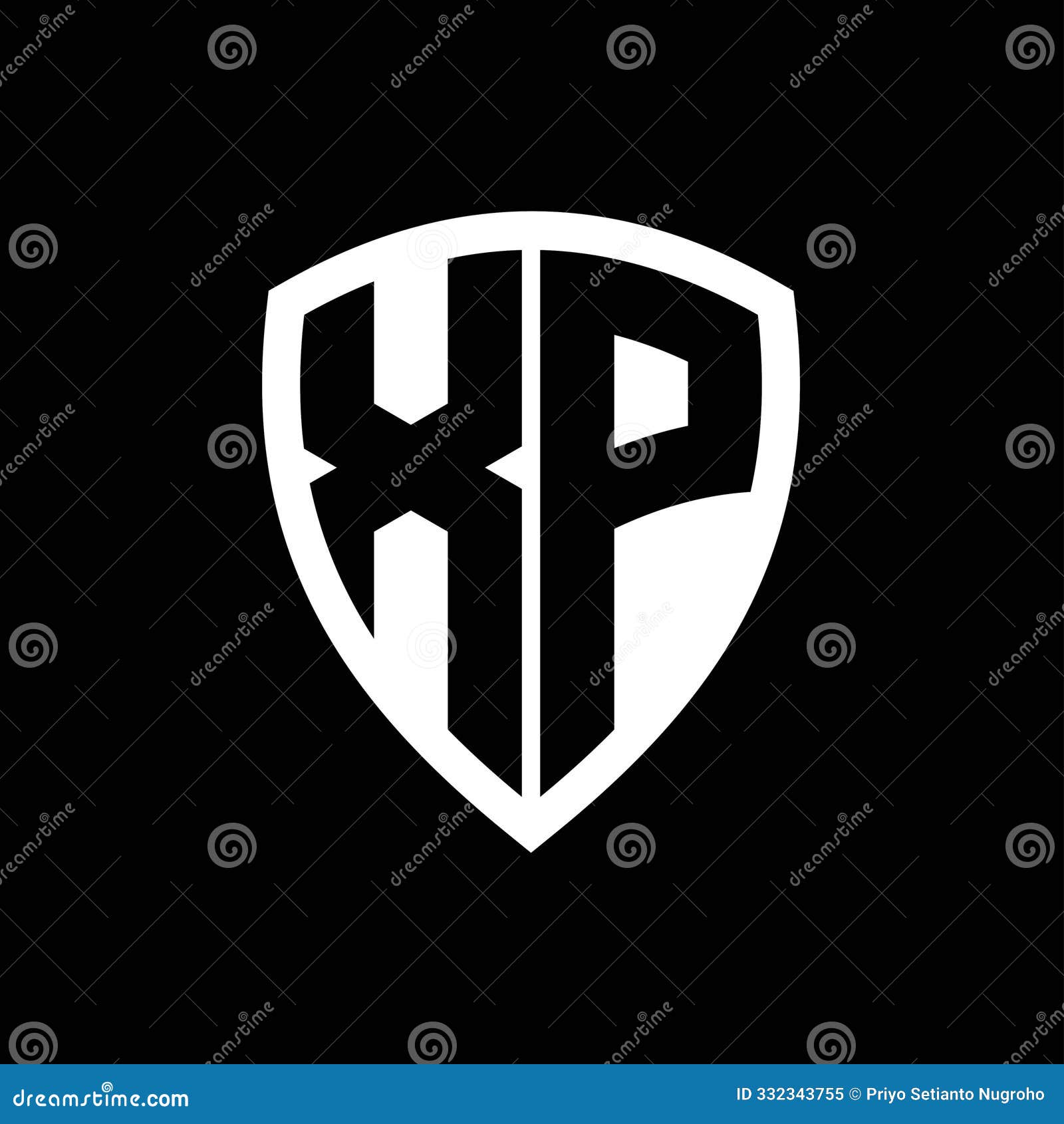 XP Monogram Logo with Bold Letters Shield Shape with Black and White ...