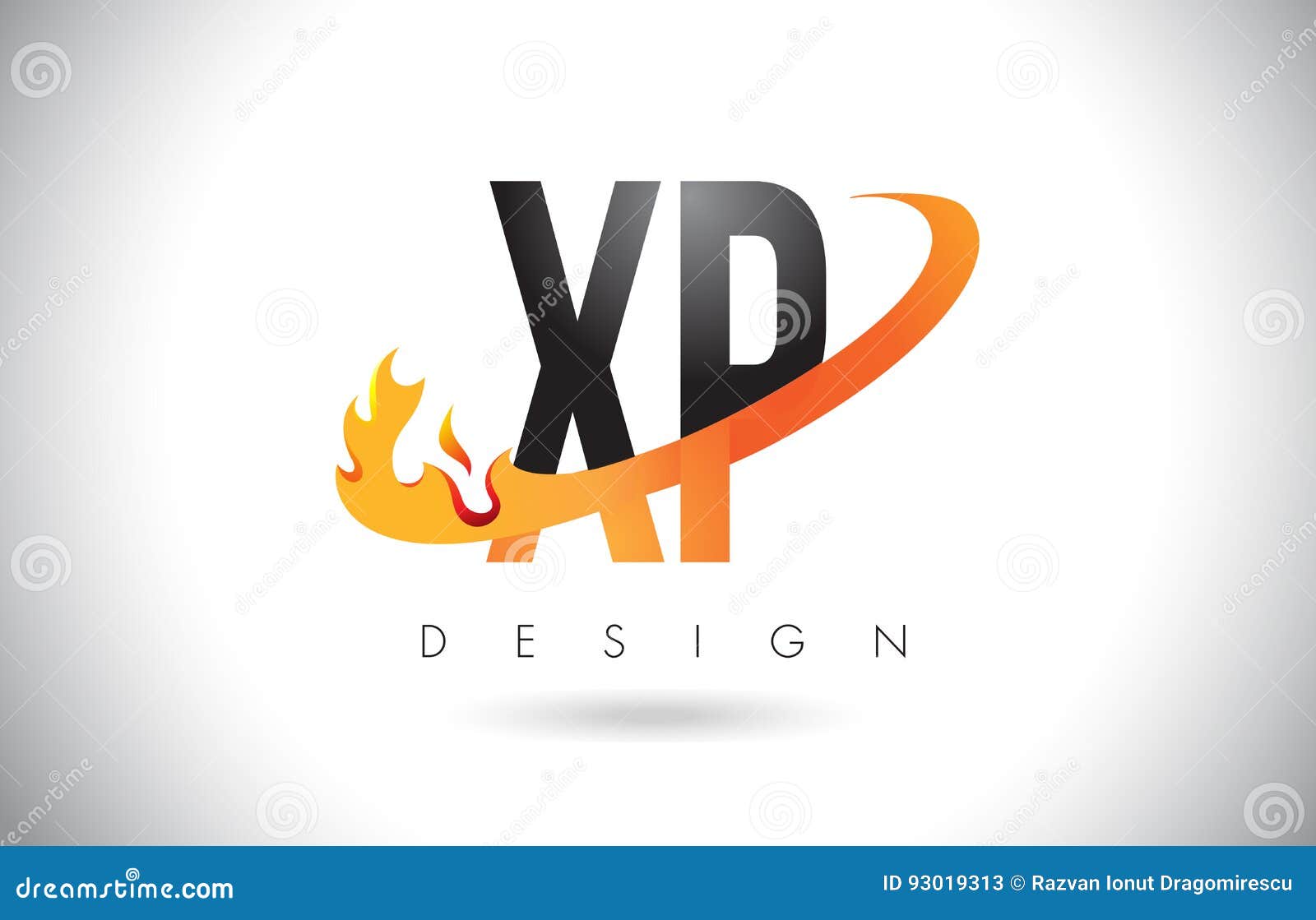 XP X P Letter Logo with Fire Flames Design and Orange Swoosh. Stock ...