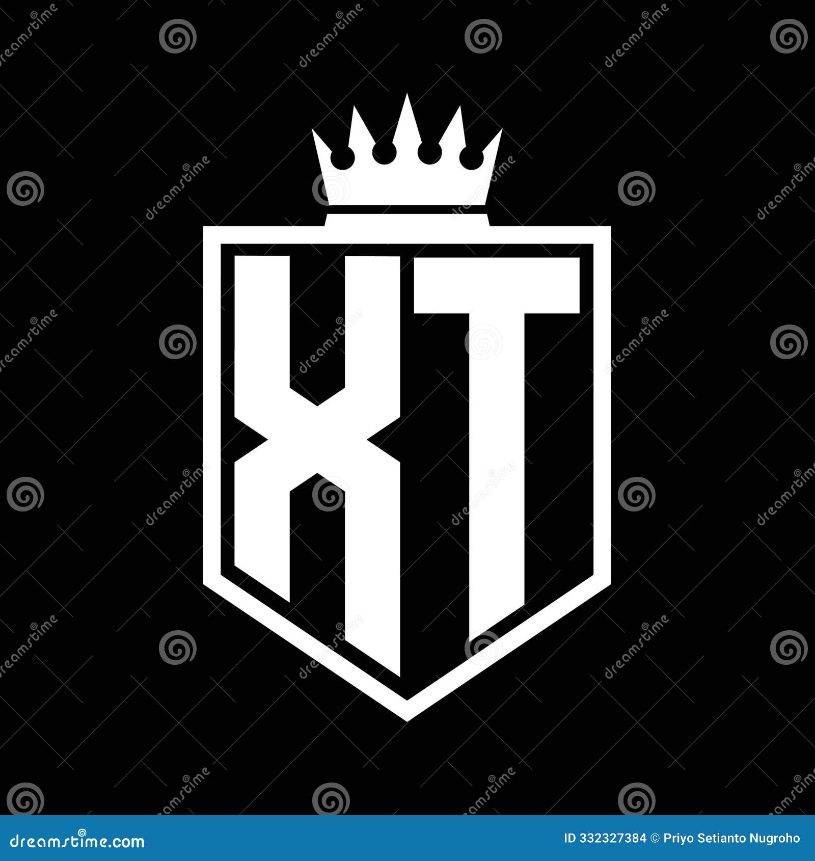 XT Logo Monogram Bold Shield Geometric Shape with Crown Outline Black ...