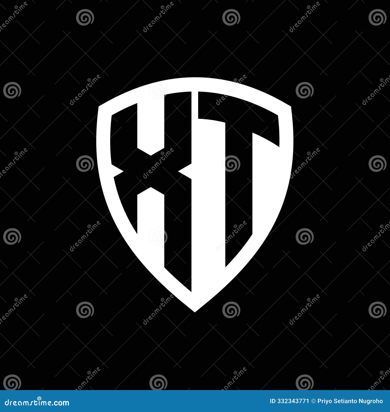 XT Monogram Logo with Bold Letters Shield Shape with Black and White Color Design Stock Vector ...