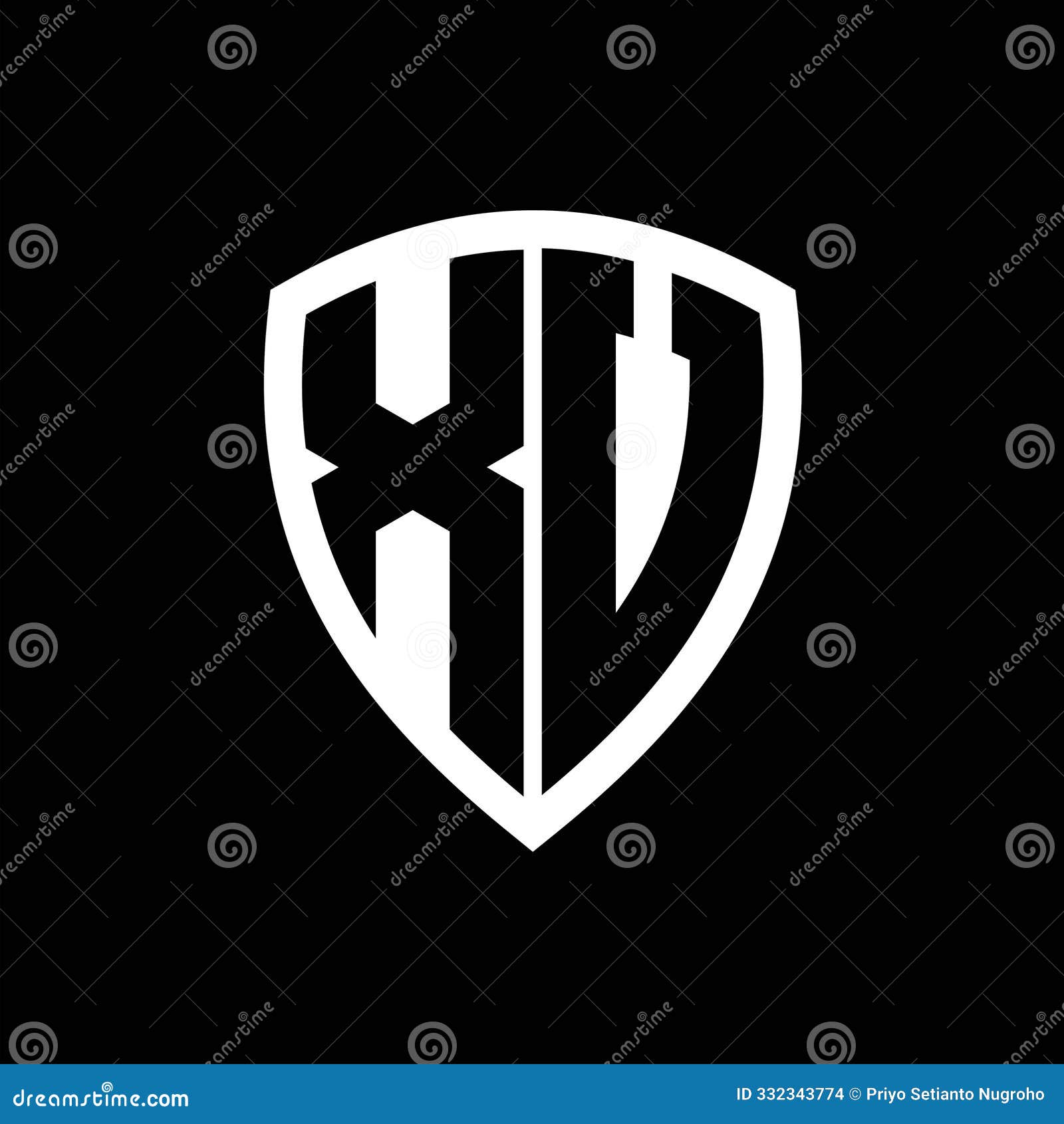 XV Monogram Logo with Bold Letters Shield Shape with Black and White ...