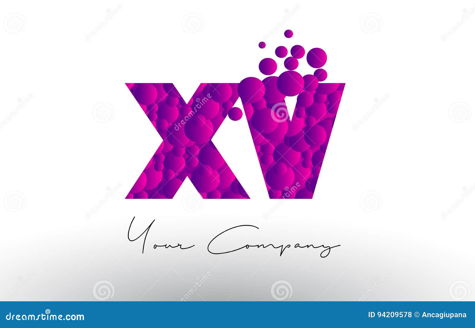 XV X V Dots Letter Logo with Purple Bubbles Texture. Stock Vector ...