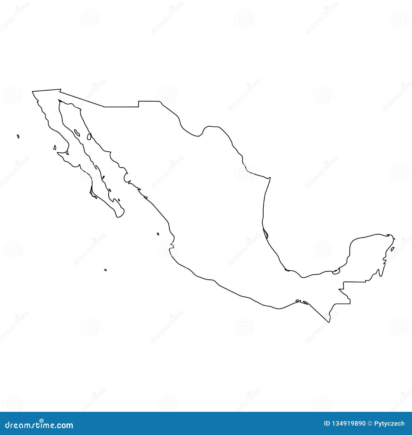 Mexico - Solid Black Outline Border Map of Country Area. Simple Flat ...