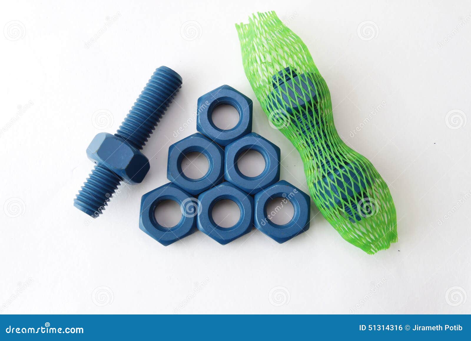 Xylan Bolt and Nut in Blue Coated with PTFE Stock Photo - Image of ...