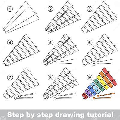 Xylophone. Drawing Tutorial. Stock Vector - Illustration of developing ...