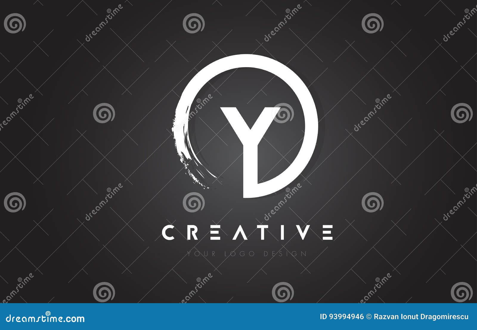 Y Circular Letter Logo with Circle Brush Design and Black Background ...