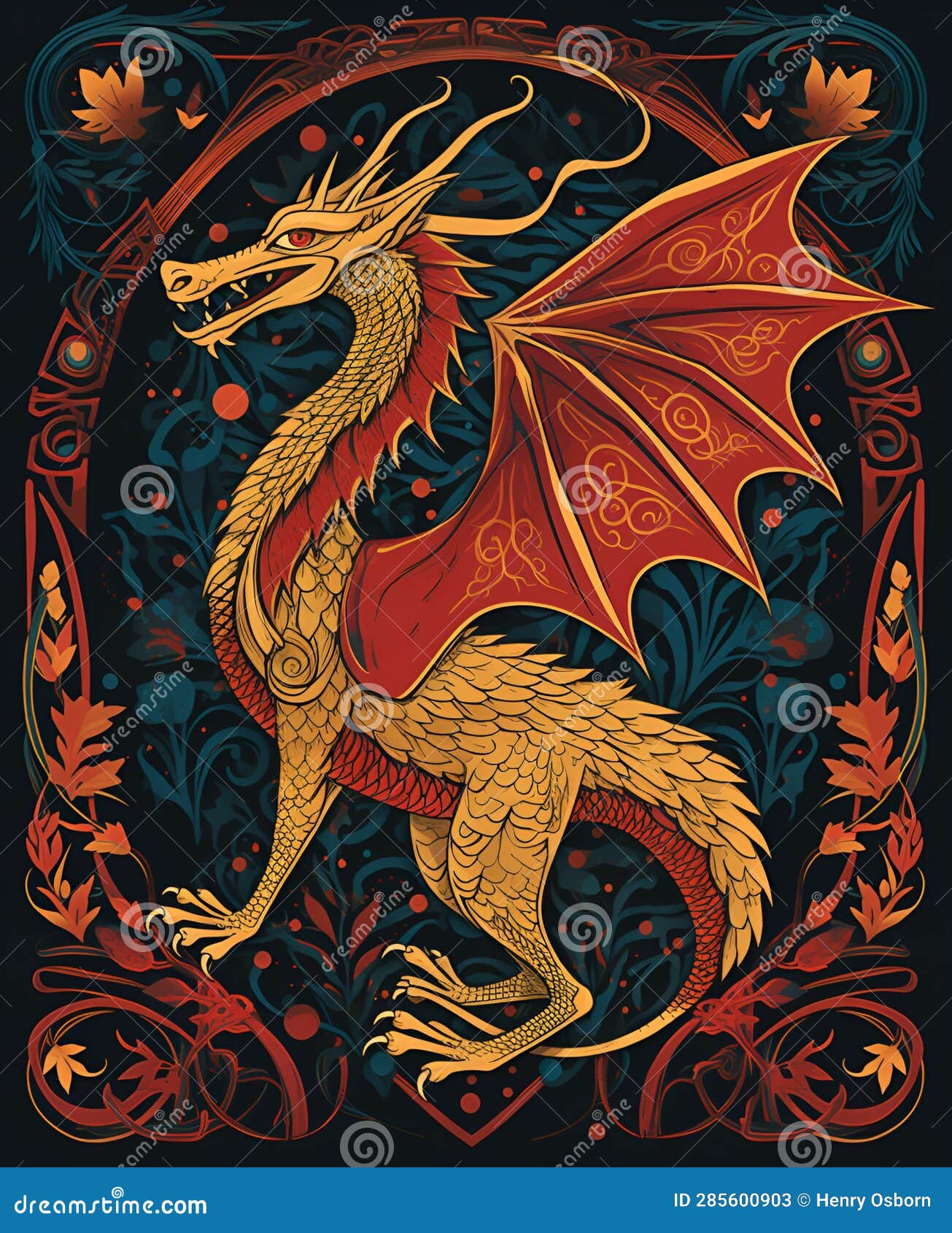 Y Ddraig Goch - a Fabric of Folklore Stock Illustration - Illustration ...