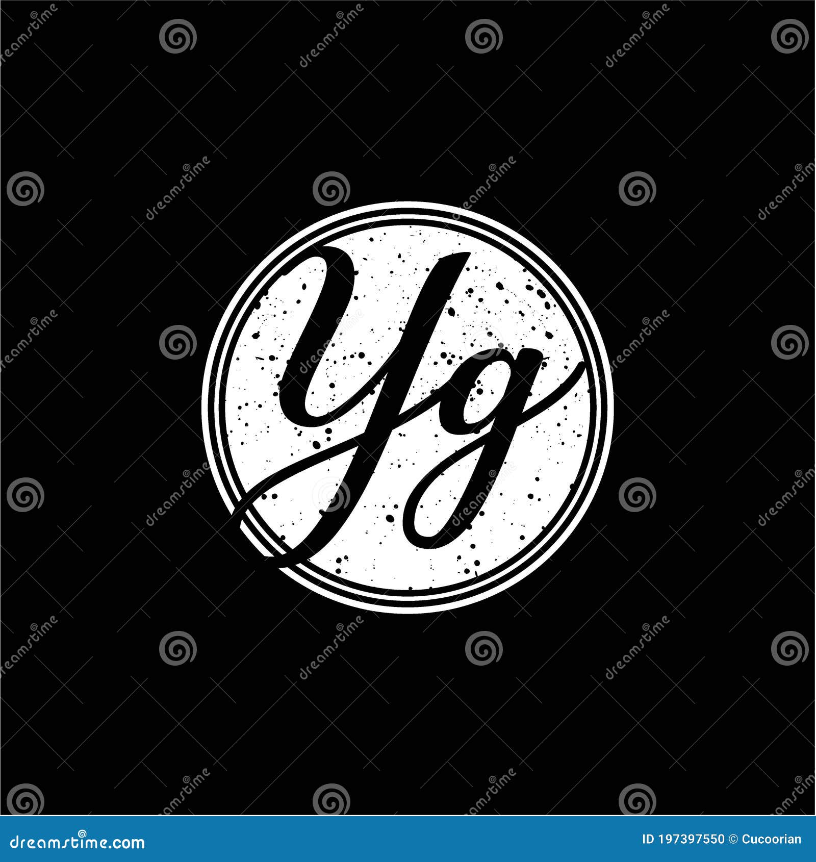 Y G Initial Handwriting in Black and White Circle Frame Design Stock ...