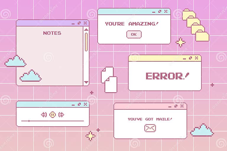 Y2k Interface Retro Browser Computer Window Set Pastel Retrowave Pc ...