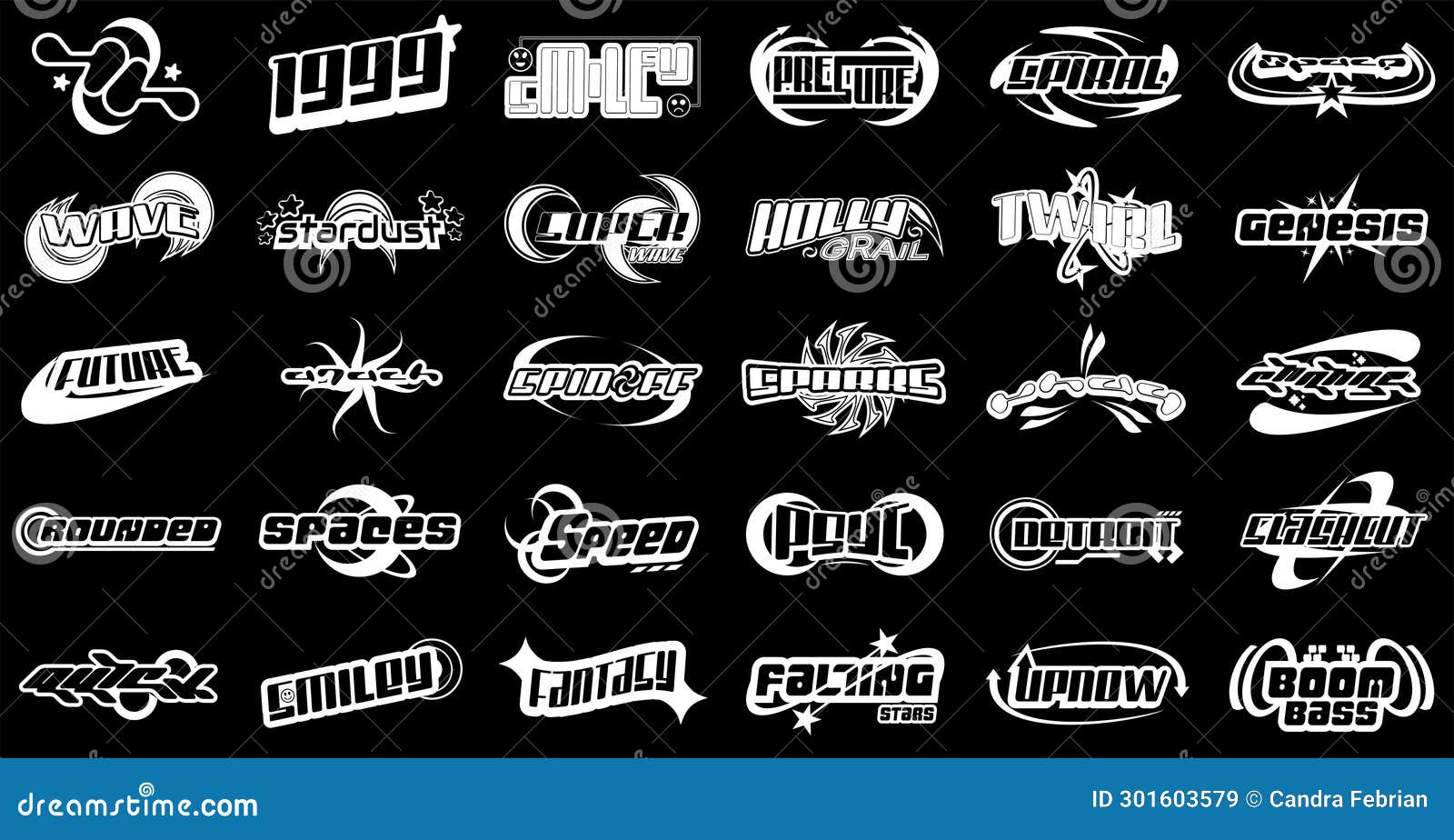 Y2K Logo Type Lettering Graphic Assets Frame Design. Big Collection of ...