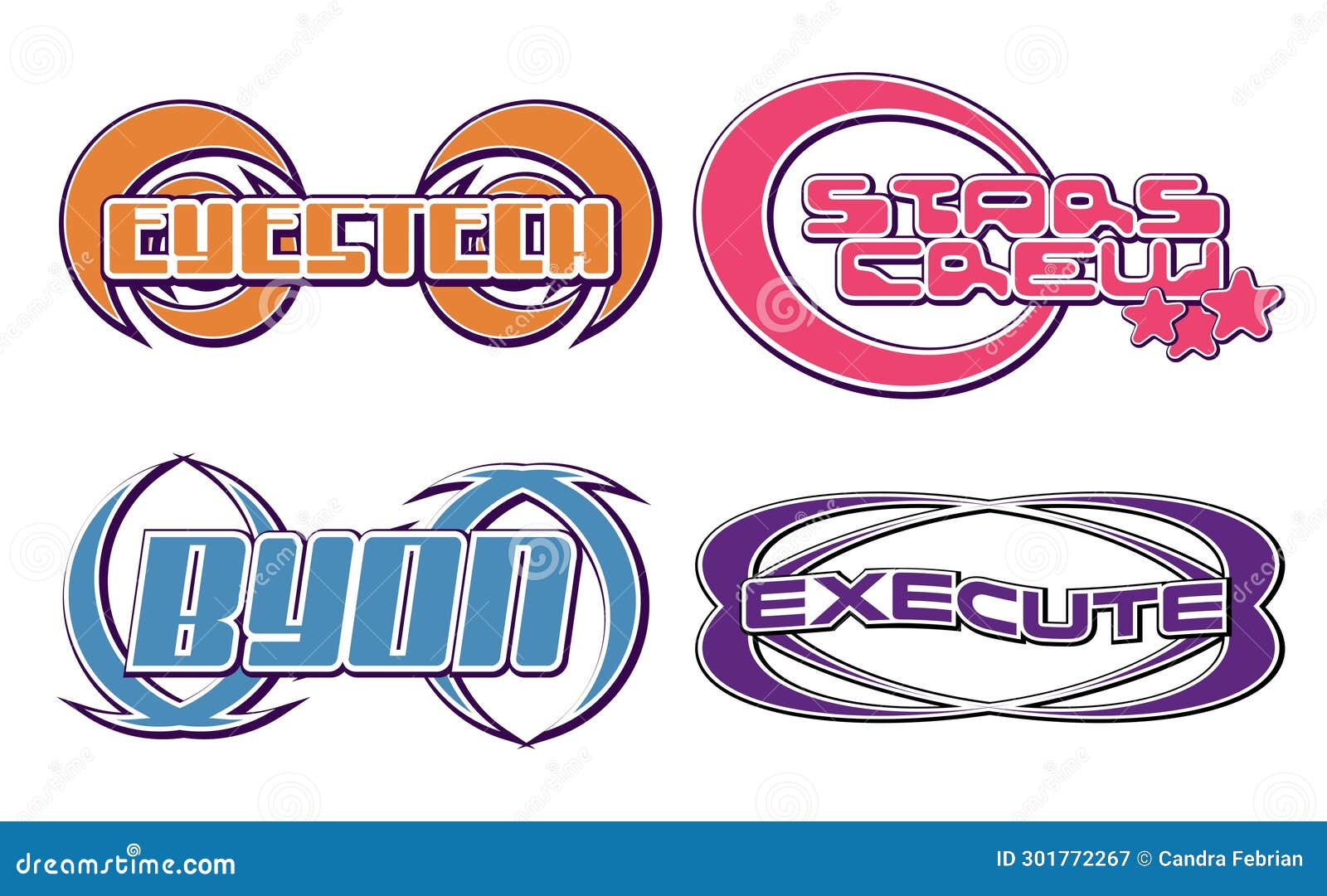 Y2K Logo Graphic Assets Frame Design, Lettering Design. Collection of ...