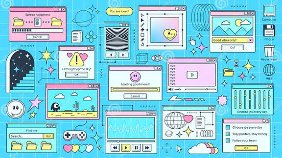 Y2K Retro Browser Windows, Internet Pages Screen Stock Illustration ...