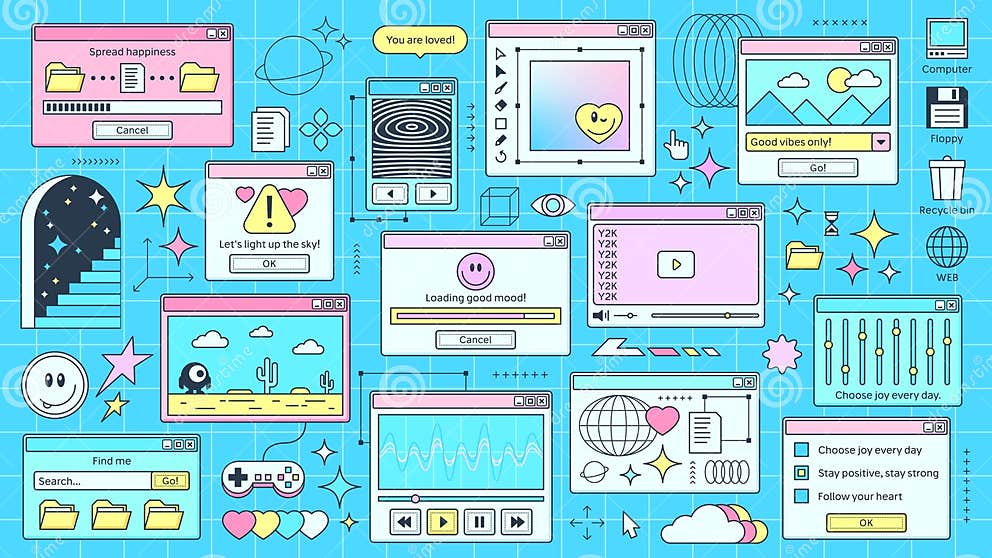 Y2K Retro Browser Windows, Internet Pages Screen Stock Illustration ...