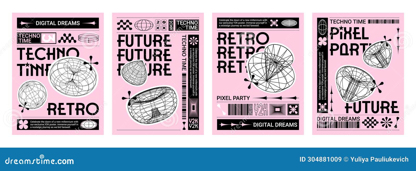 Y2k Style Techno Banners Set Stock Illustration - Illustration of ...
