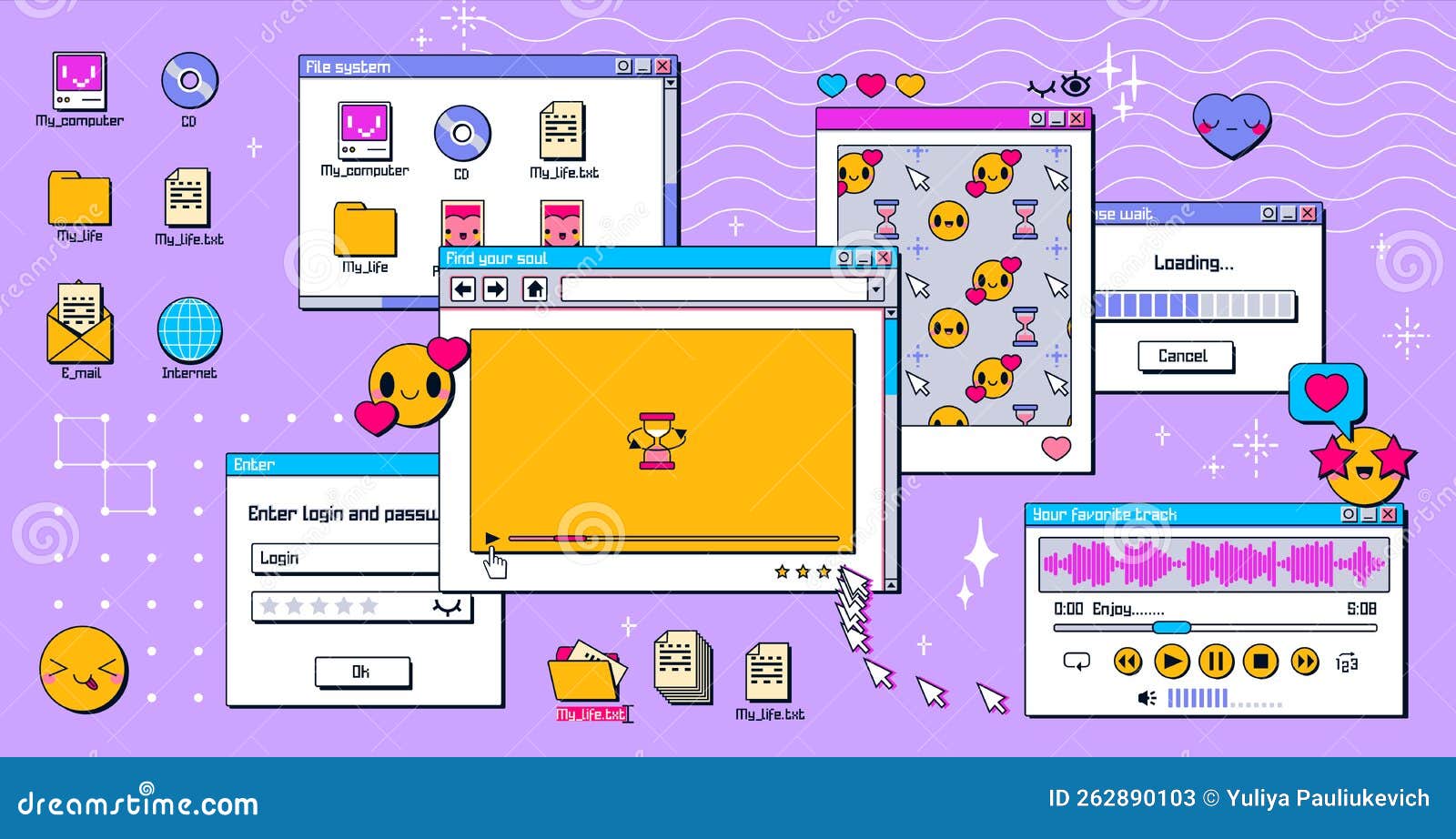 Y2k Windows On Computer Pc Desktop Retro Screen Stock Vector