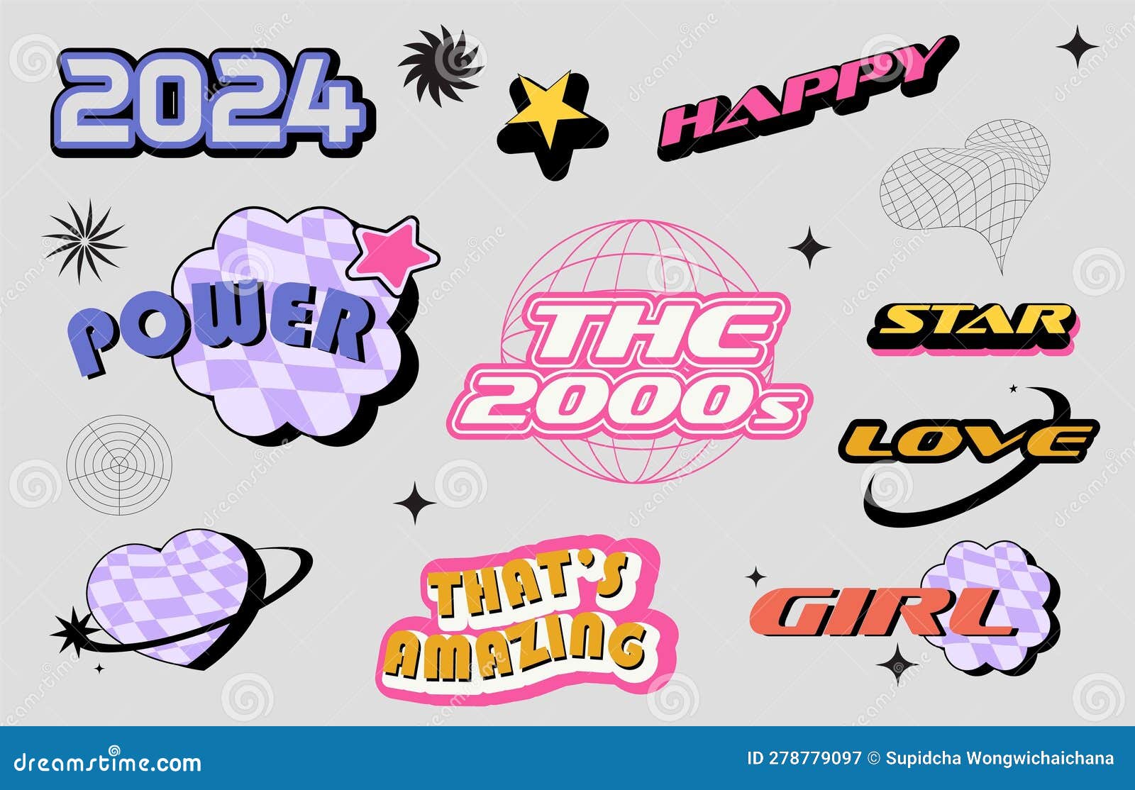Y2k Wording Design Object for Cute Postcard, Sticker,banner Stock ...