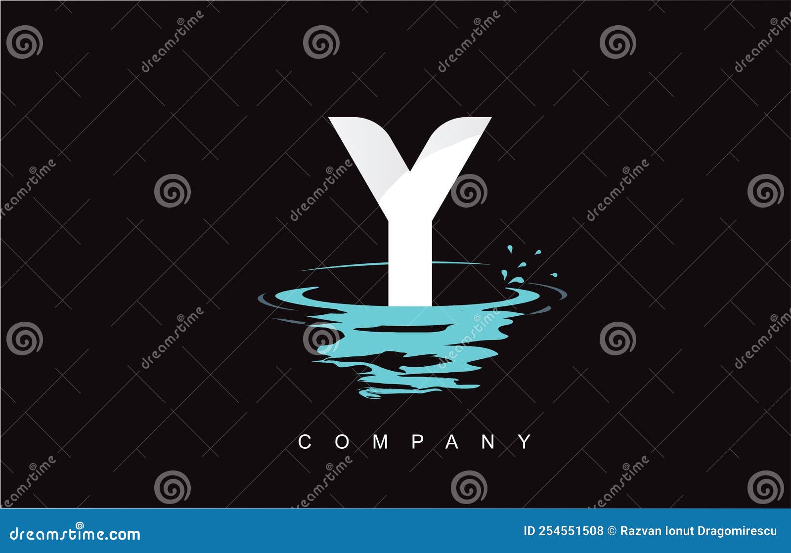 Y Letter Logo Design with Water Splash Ripples Drops Reflection Stock ...