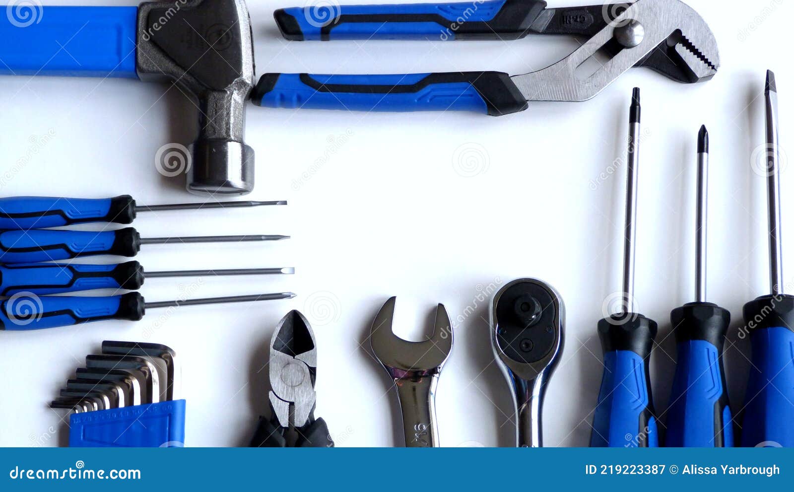 A Variety of Blue Tools on a White Background Stock Image - Image of ...