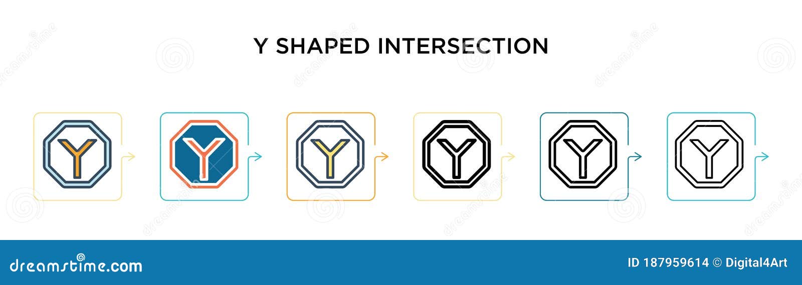 Y Shaped Intersection Vector Icon in 6 Different Modern Styles. Black ...