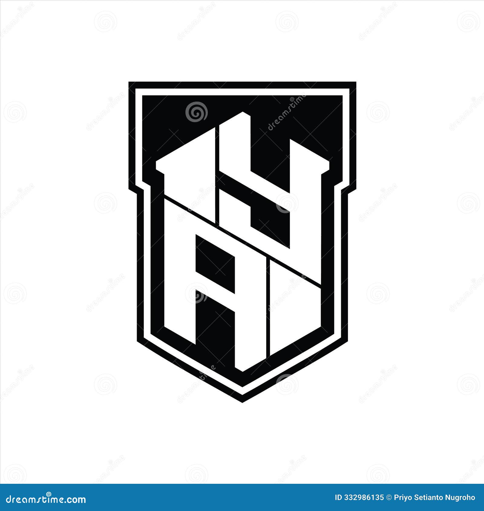 YA Logo Monogram Hexagon Geometric Up and Down Inside Shield Isolated ...