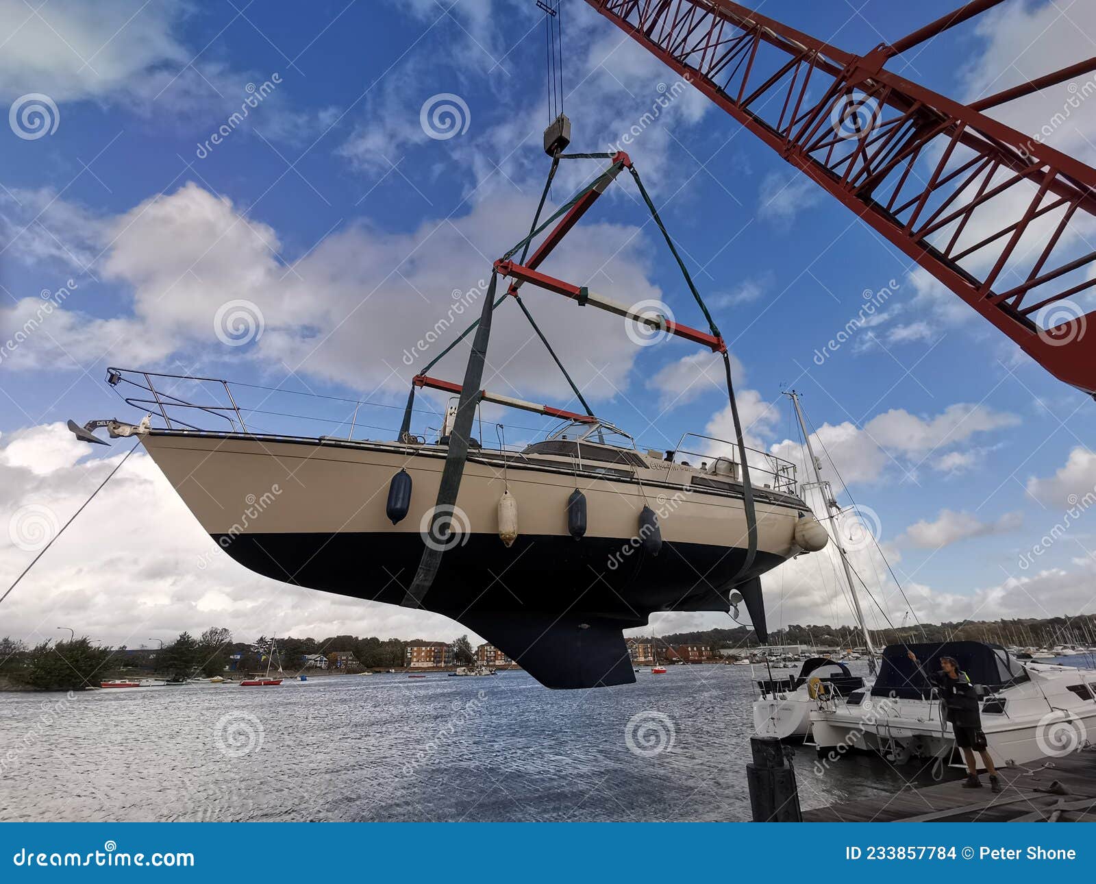 Yacht Being Craned into Water Editorial Stock Image - Image of strap ...