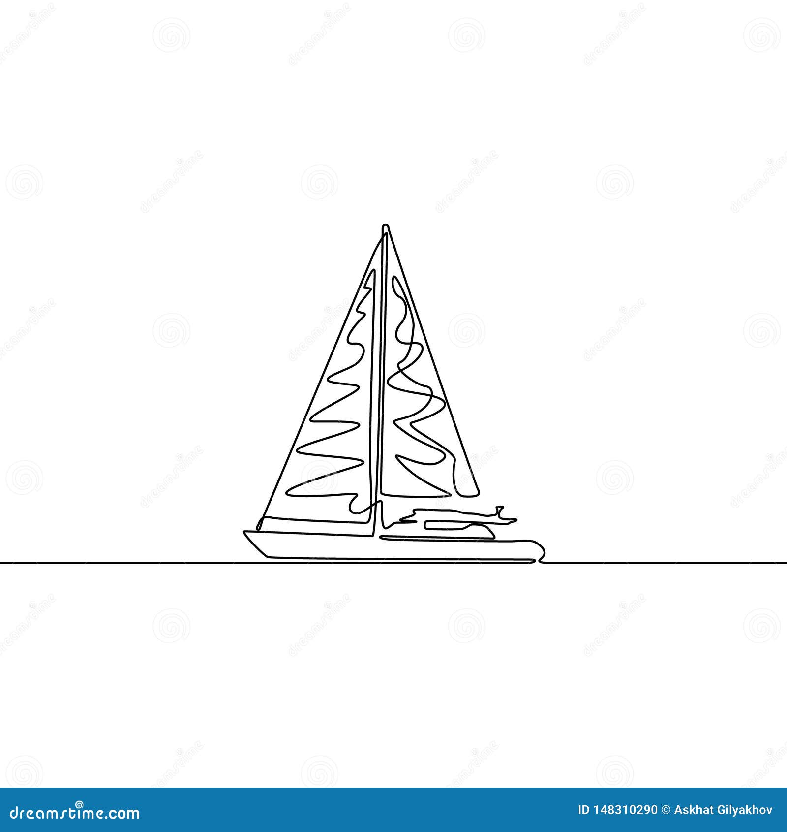 Yacht Continuous Line Drawing. Single Line Vector Ship Illustration ...