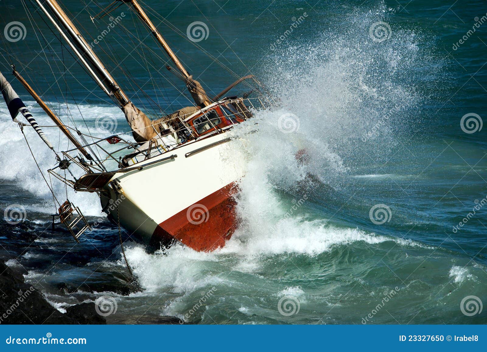 Yacht crash on the rocks stock photo. Image of exterior - 23327650