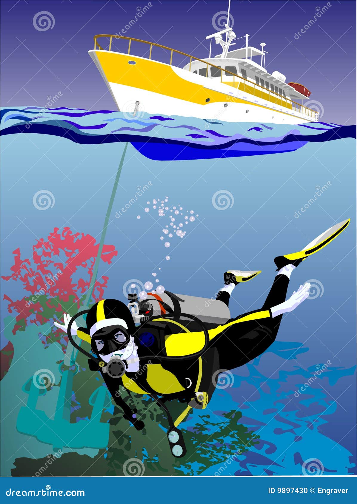 Yacht diving stock vector. Illustration of blue, elegance - 9897430