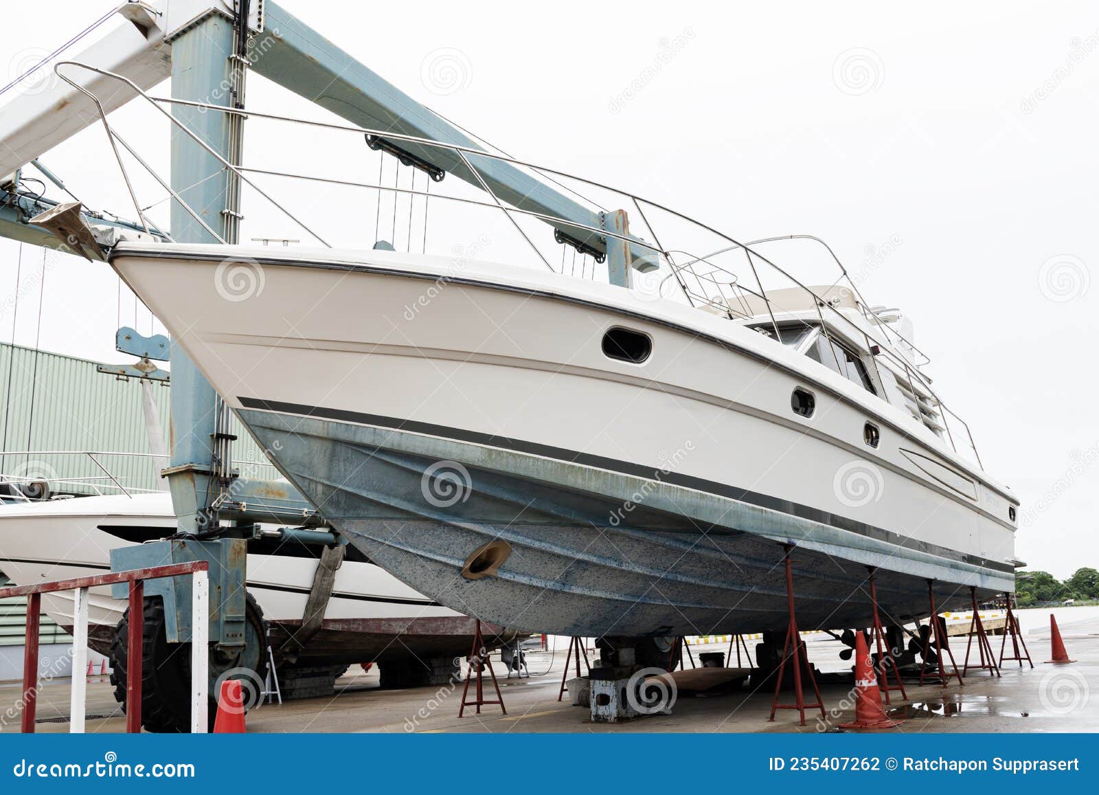 Yacht Hauled Out in Shipyard Stock Photo - Image of leisure, mock ...