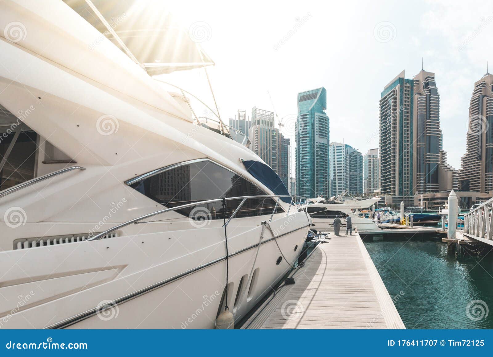 Yacht on the Jetty in the Marina Dubai - UAE Stock Image - Image of ...