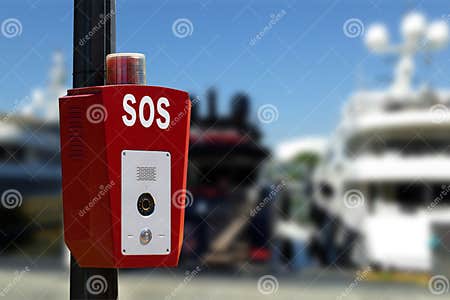Yacht Marina Security System. Alarm Button. Stock Photo - Image of ...