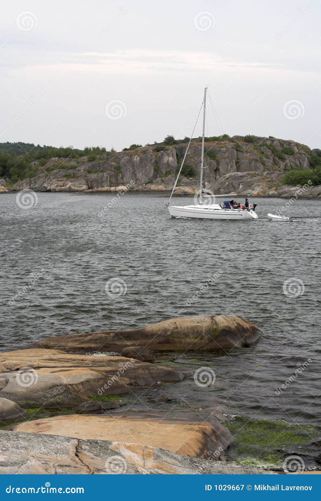 Yacht Moving between the Rocks Stock Image - Image of sweden, ripples ...