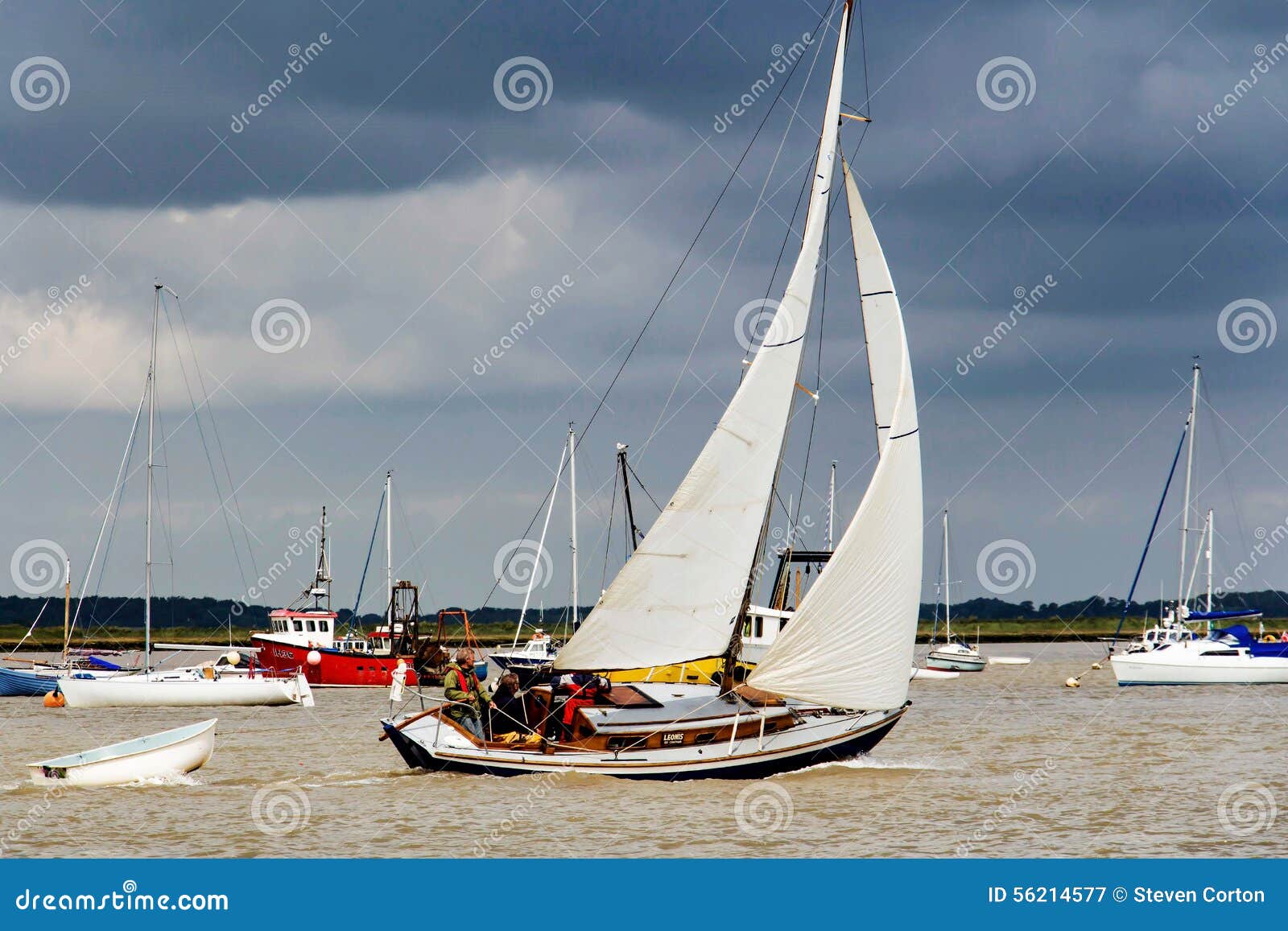 Yacht Navigating the River Under Sail Editorial Photography - Image of ...