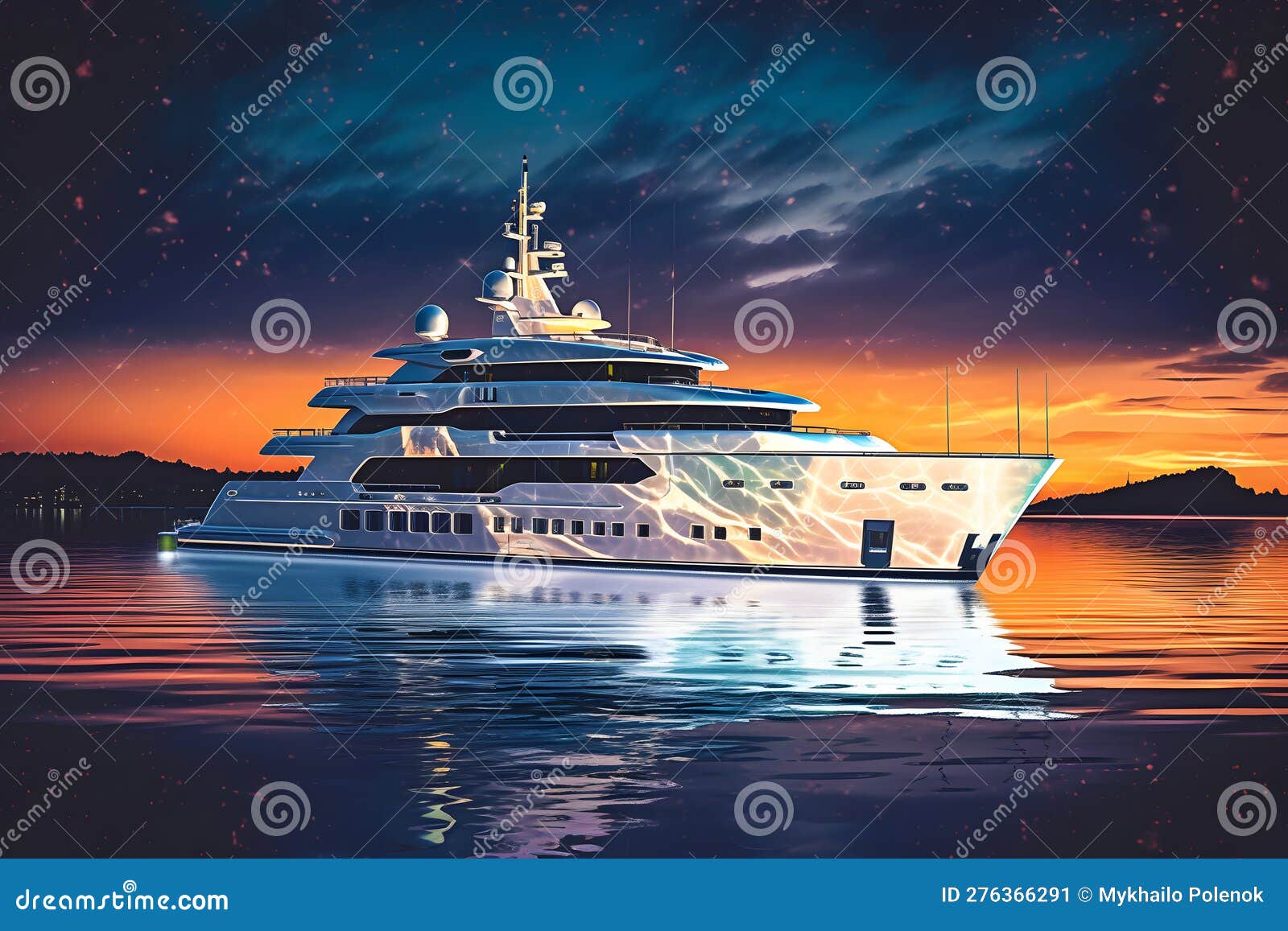 Yacht with Neon Lighting. Neural Network AI Generated Stock ...