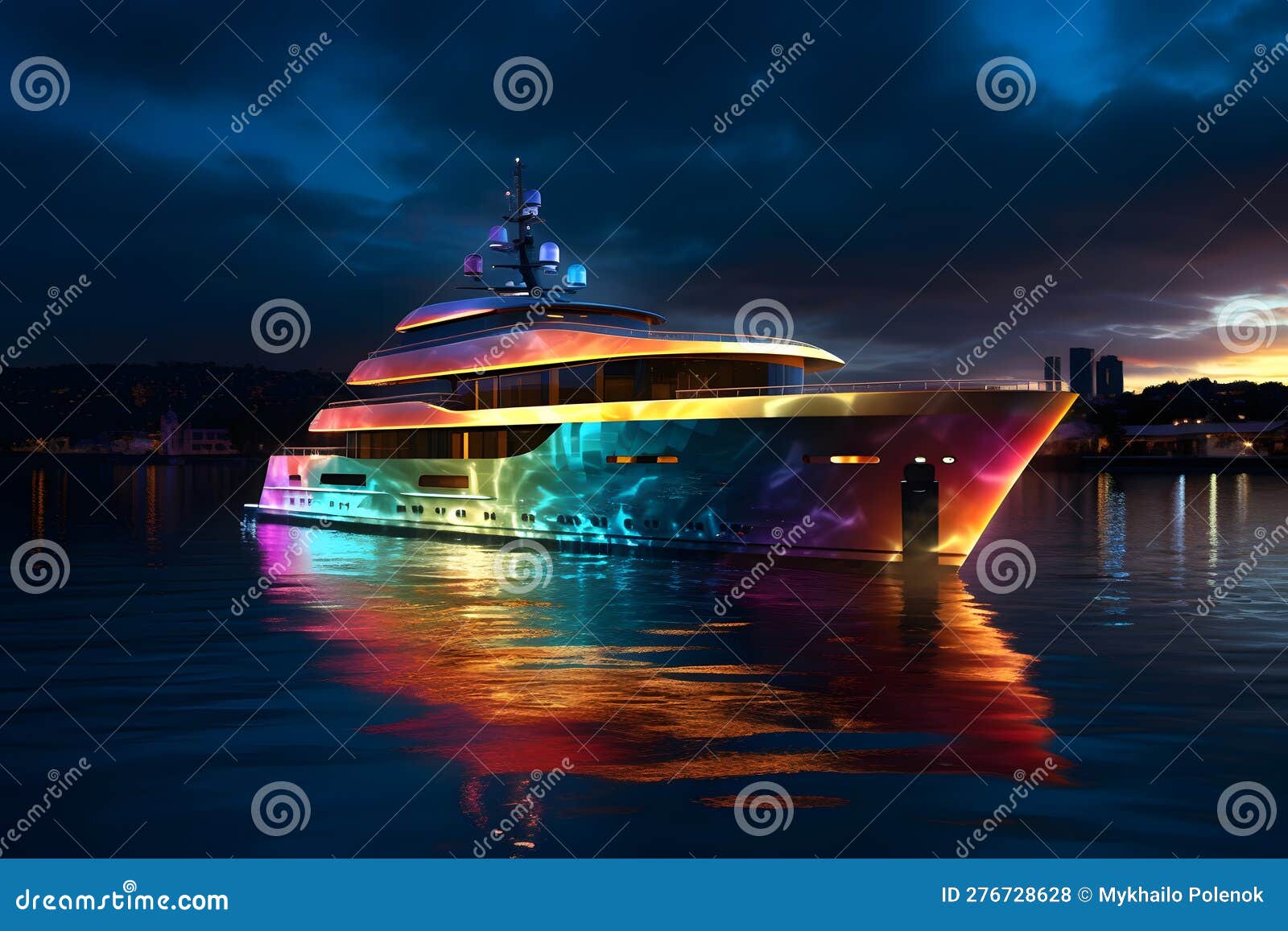 Yacht with Neon Lighting. Neural Network AI Generated Stock ...